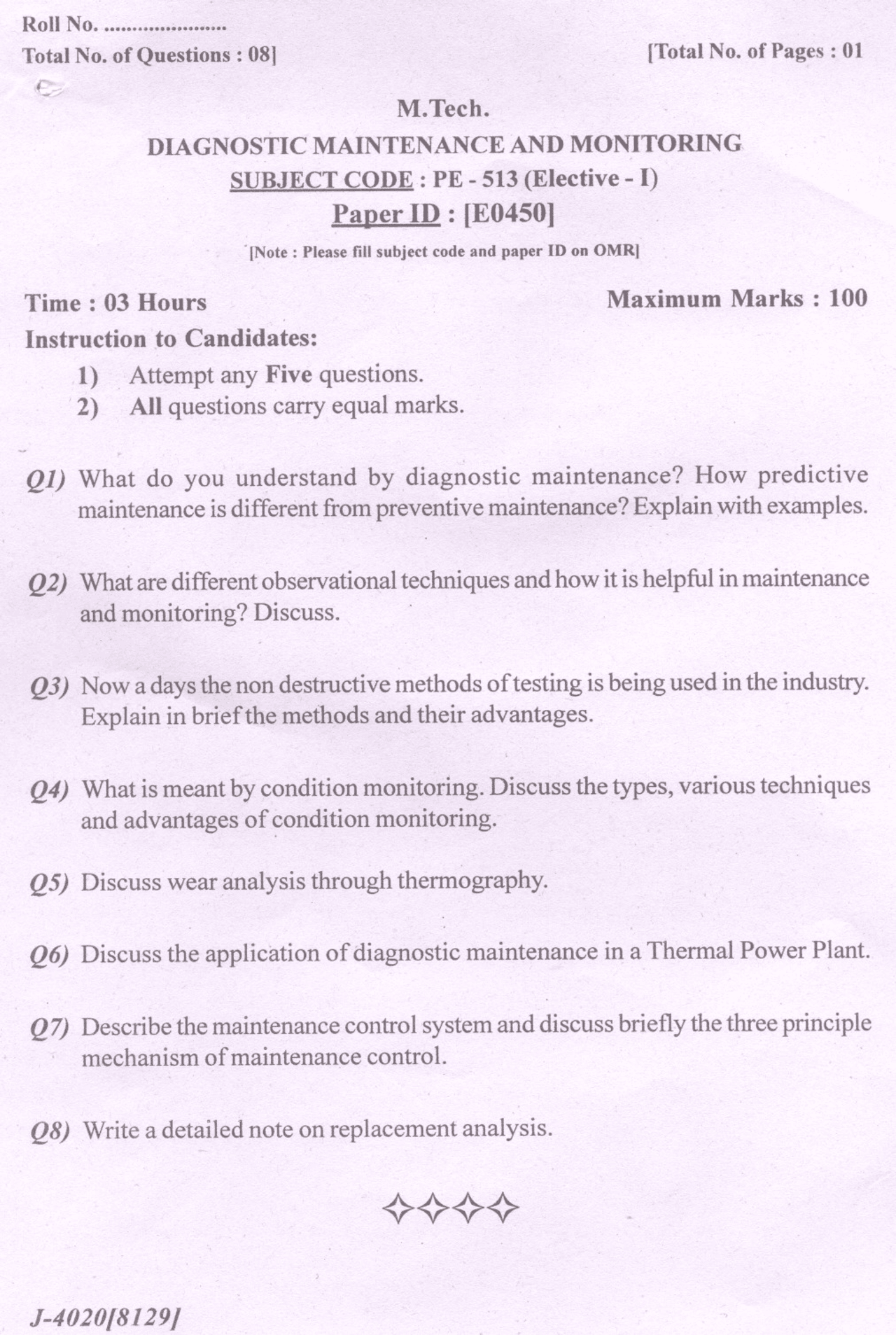 Test Paper - Diagnostic Maintenance and Monitoring - Punjab Technical ...