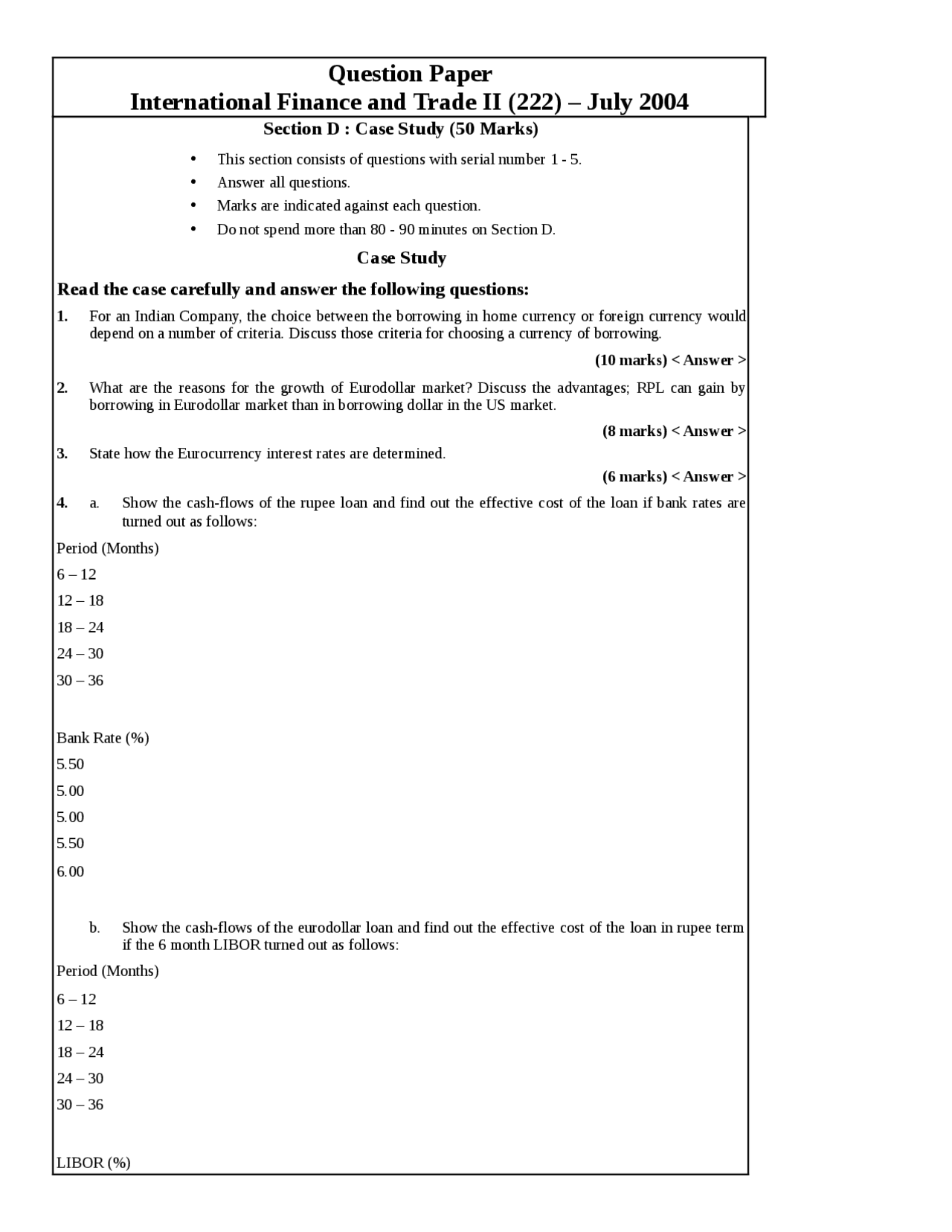 Test Paper - International Finance and Trade - II - Institute of ...