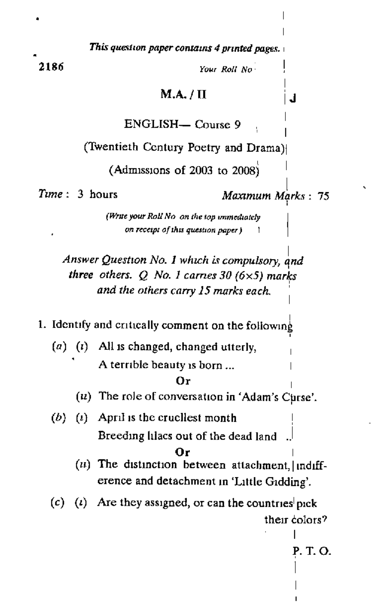 Test Paper 20th Century Poetry And Drama Delhi University Master test-paper-20th-century-poetry-and-drama-delhi-university-master