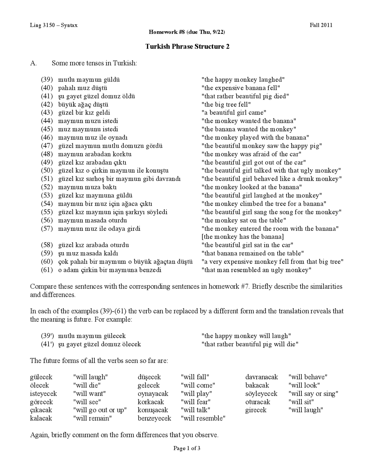 Turkish Phrase Structures 2 Lecture Notes Ling 3150 Docsity