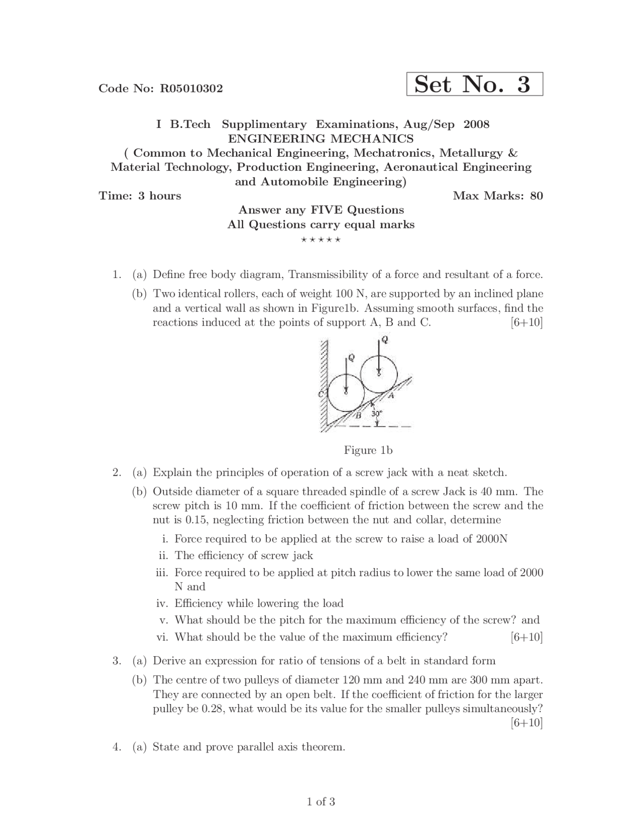 Test Paper - Engineering Mechanics - Jawaharlal Nehru Technological ...