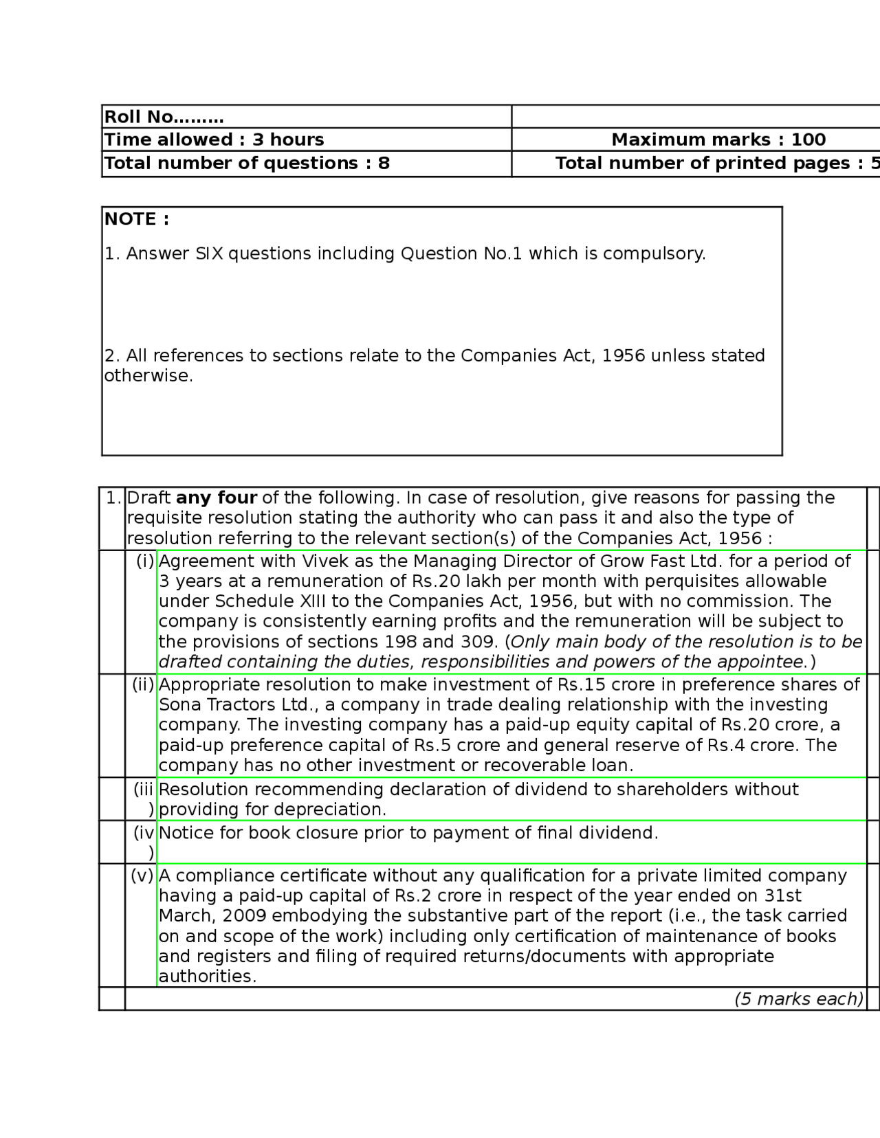 Test Paper - Module I Company Secretarial Practice - Institute of ...