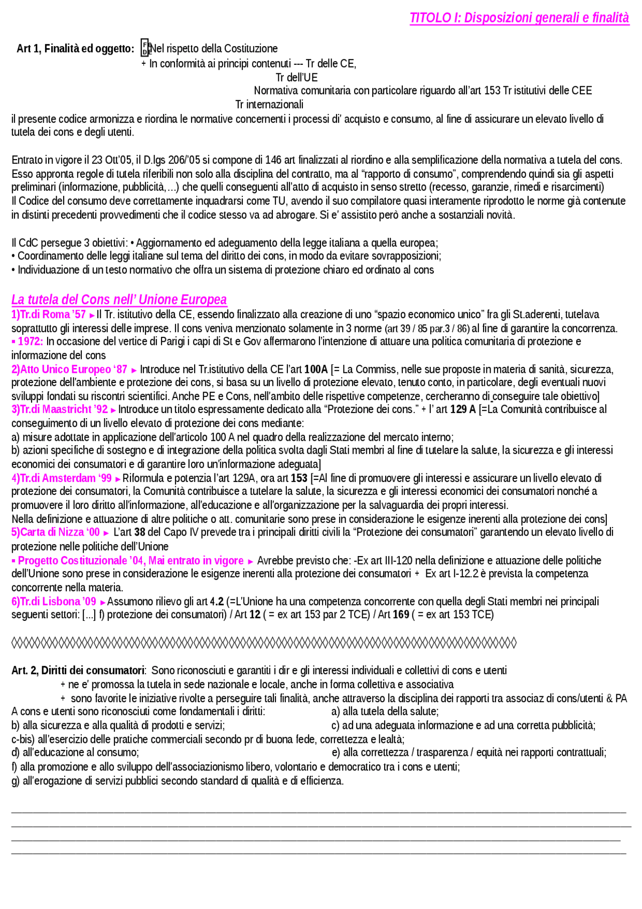Riassunto Corso Di Diritto Civile Codice Del Consumo Commentato