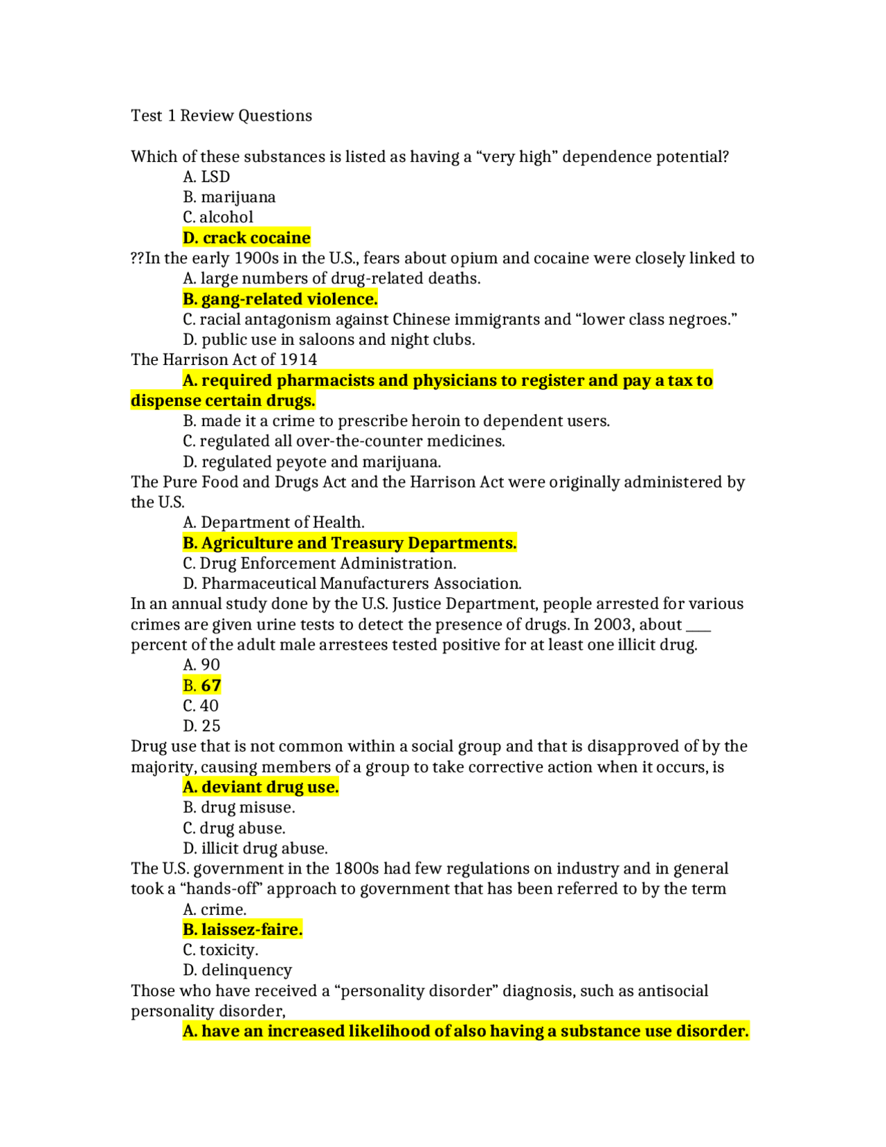 Exam 1 Study Questions - Drug Education | PHS 3534 | Study notes ...