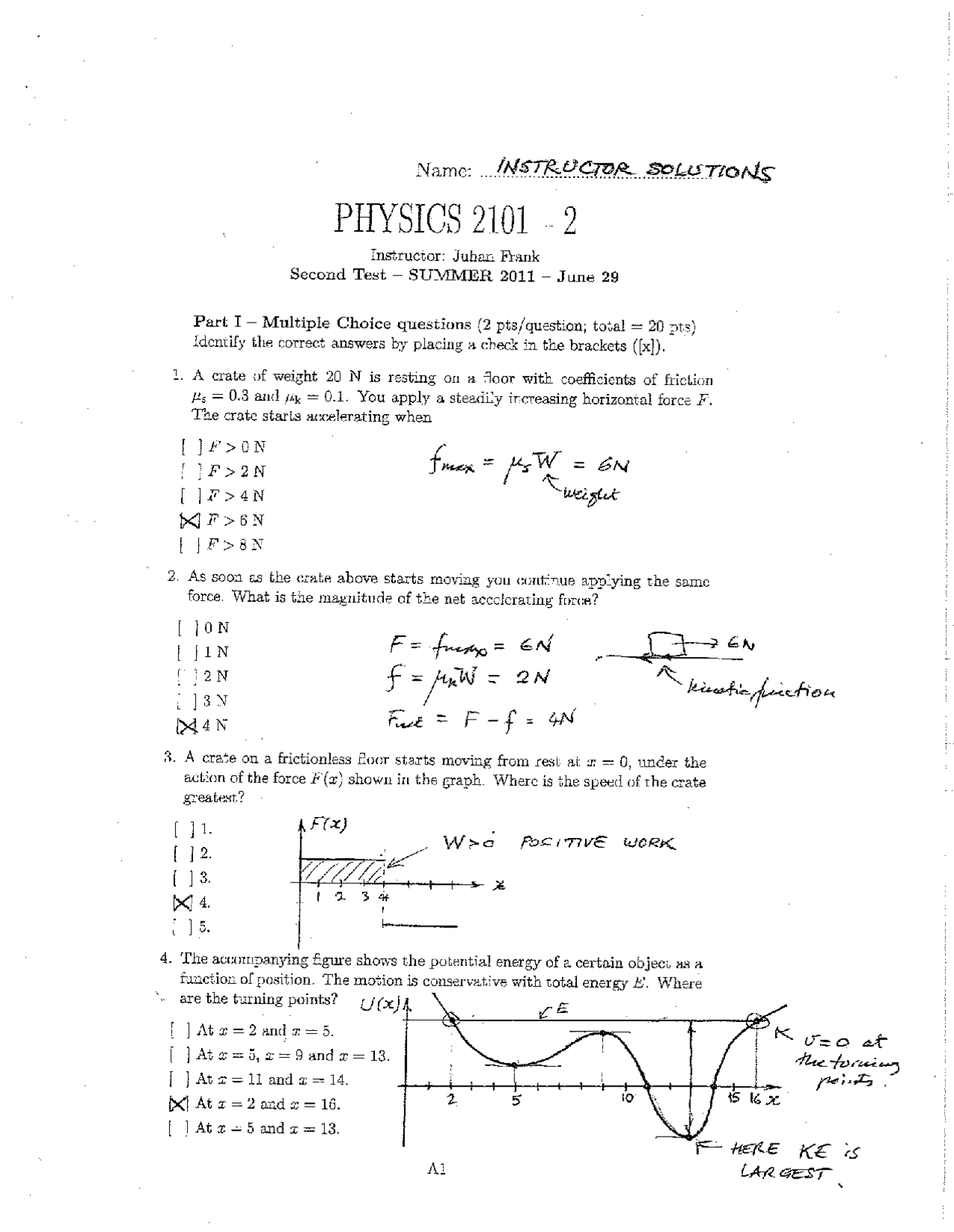 Test 2 Solution | General Physics for Technical Students | PHYS 2101 ...