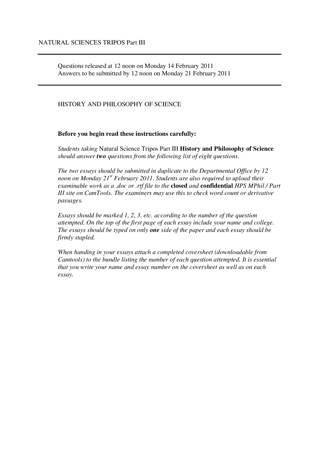 History And Philosophy Of Science Exam B 2011 History Docsity