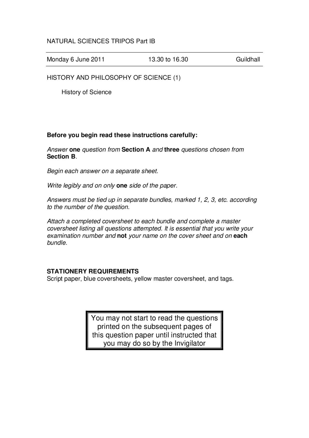 History And Philosophy Of Science Exam 2011 History Docsity