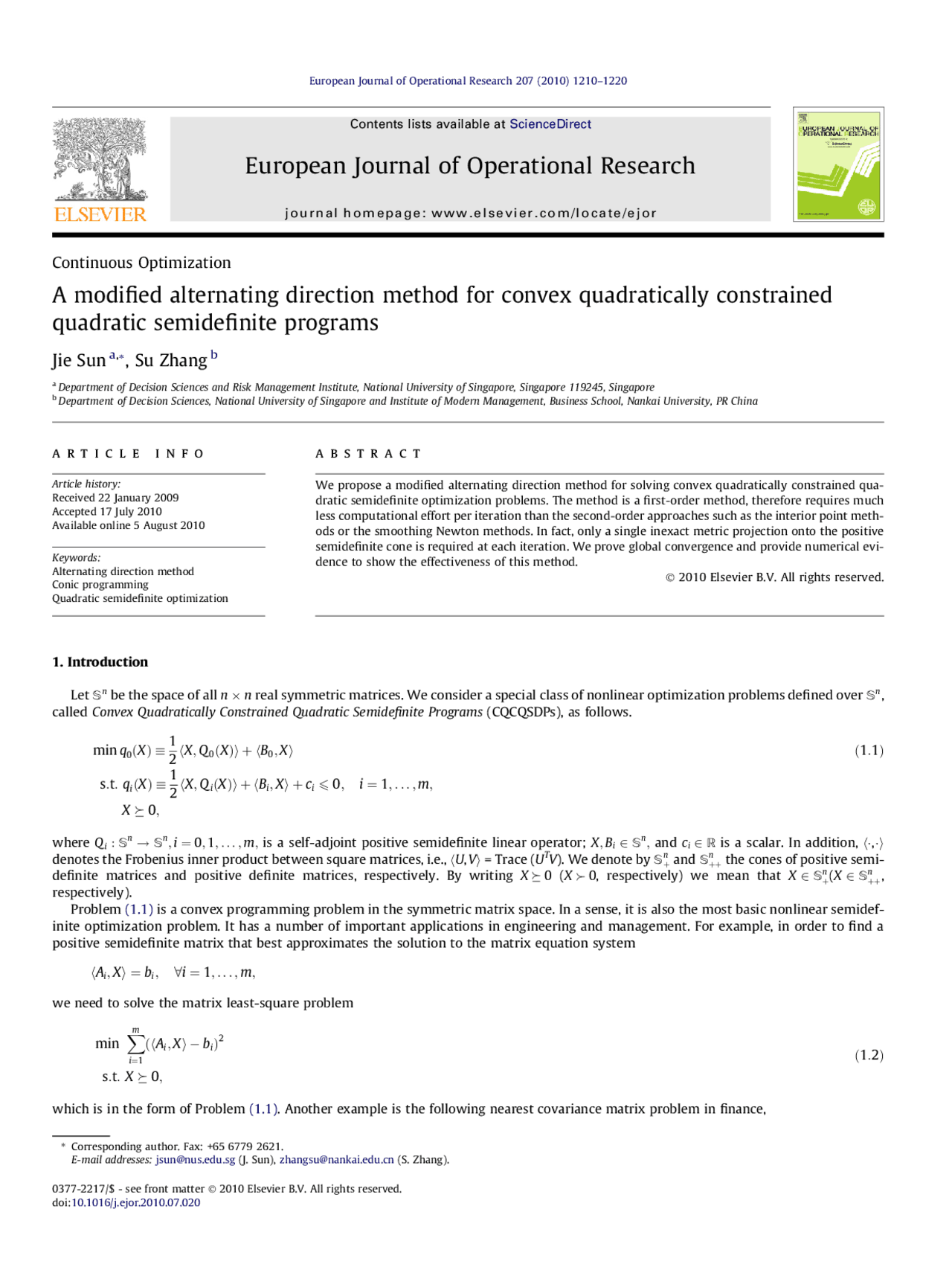 A Modified Alternating Direction Method For Convex Qcqp Semidefinite Programs Docsity
