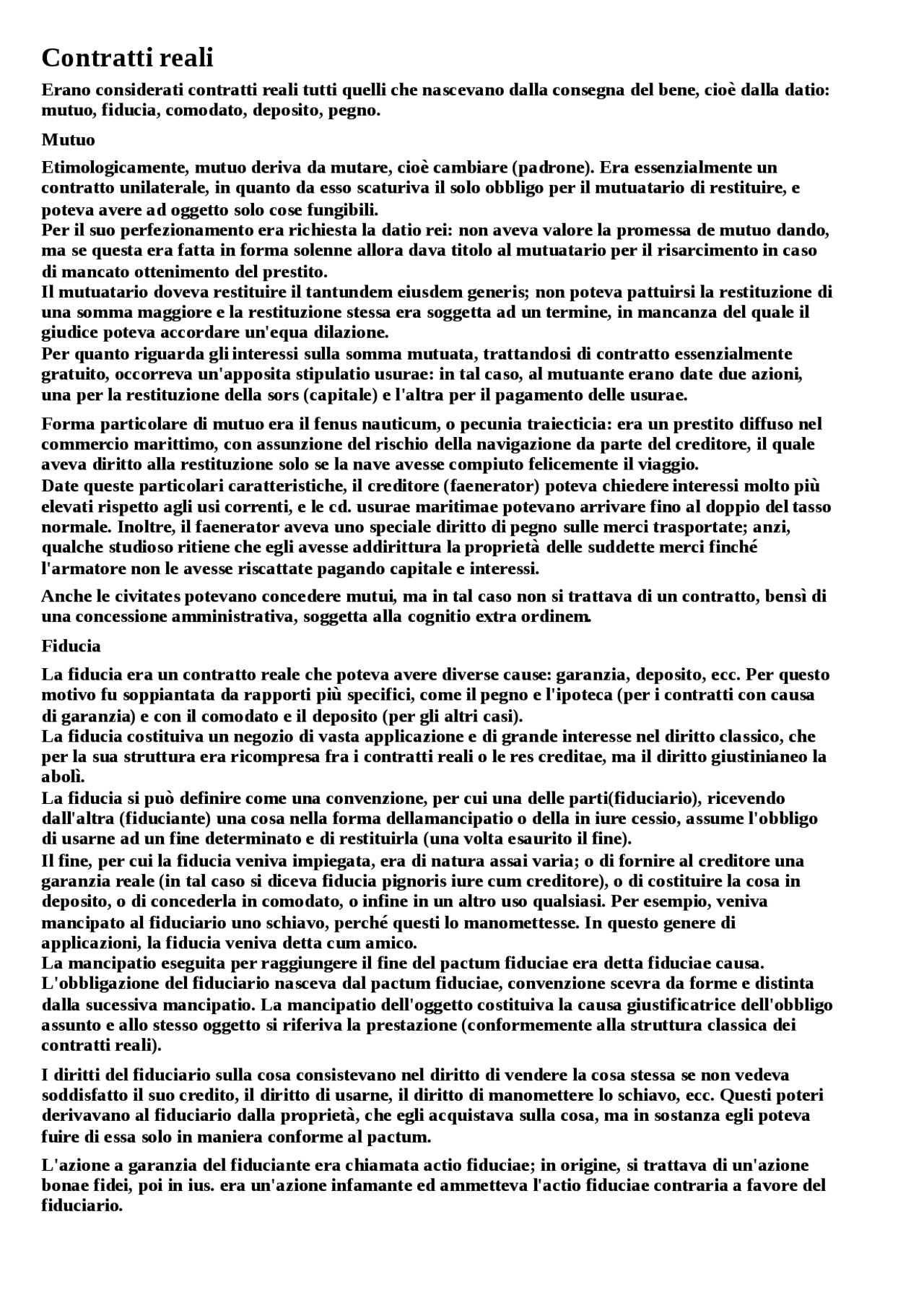 Contratti Reali Apuntes De Istituzioni Di Diritto Romano Docsity
