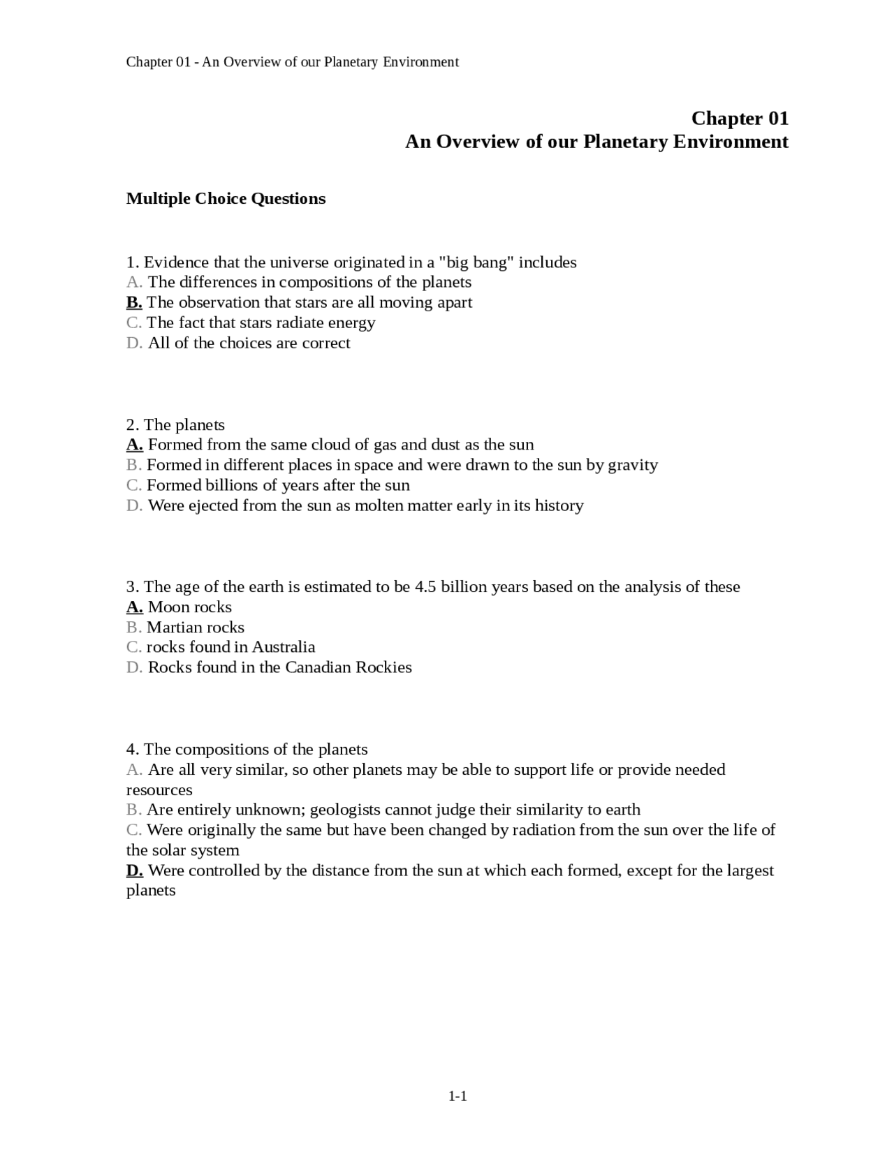 Solved Mcqs For An Overview Of Our Planetary Environment Geol 103