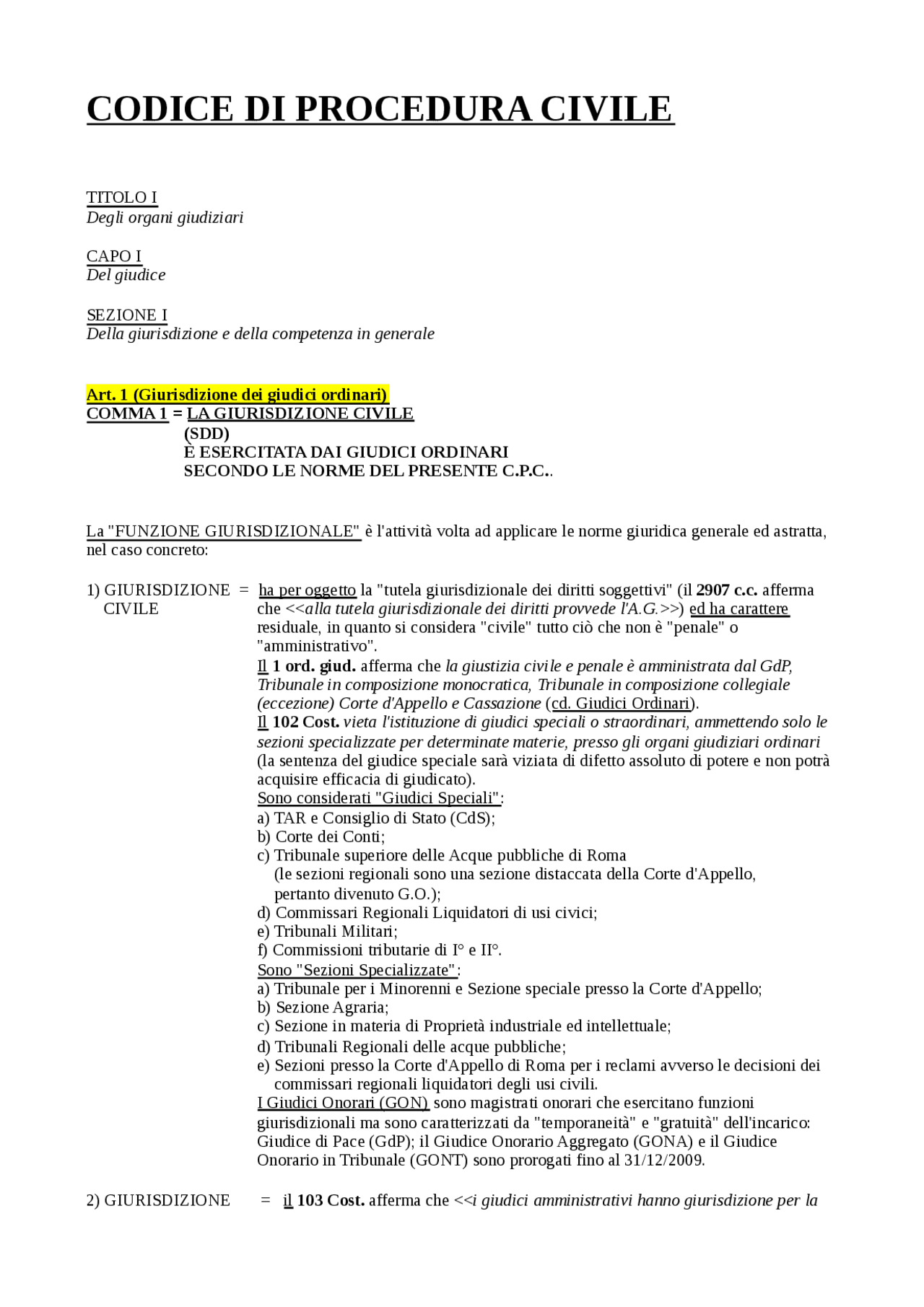 Procedura Civile Dispense Codice Di Procedura Civile Libro 1 Docsity