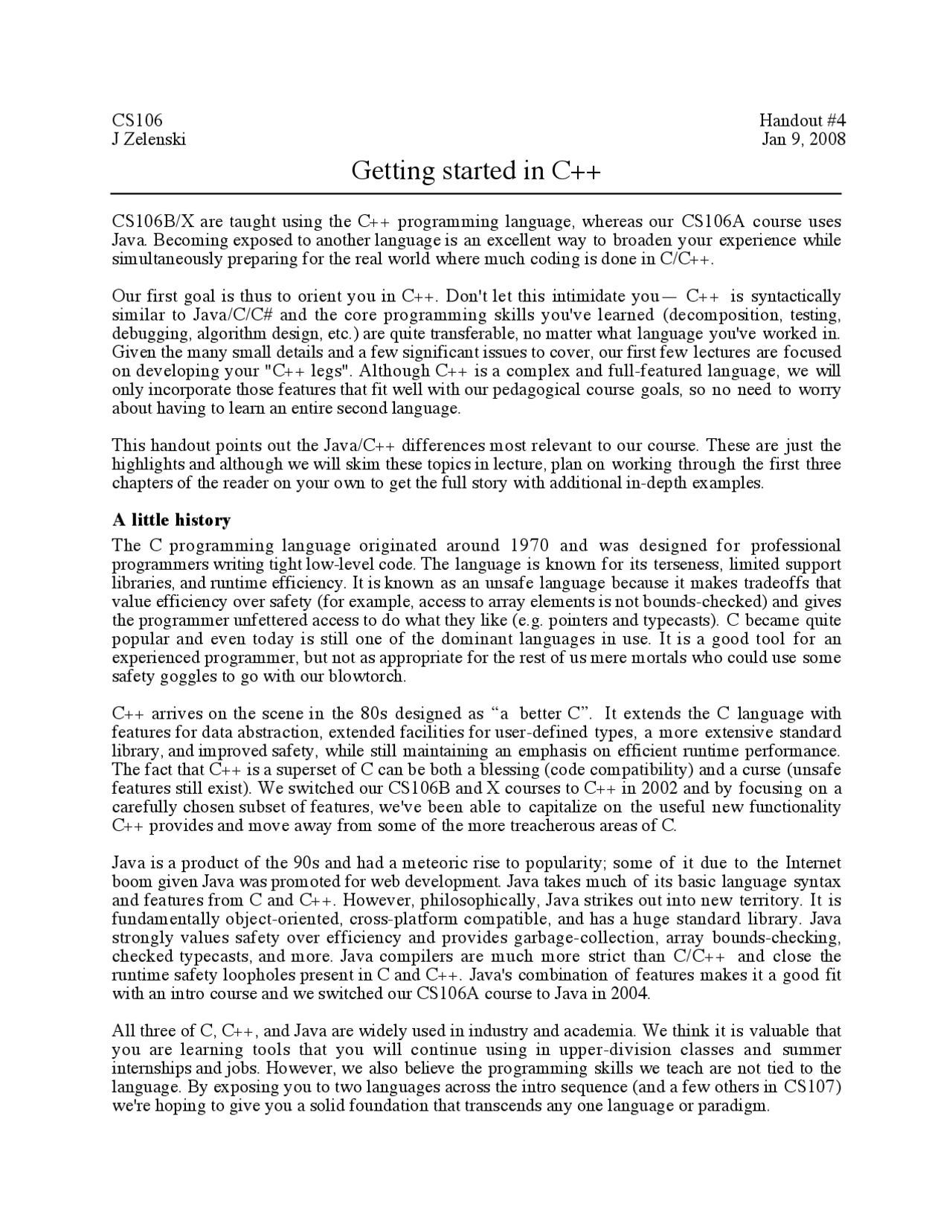 Getting started in C - Programming Abstractions - 4 - Docsity