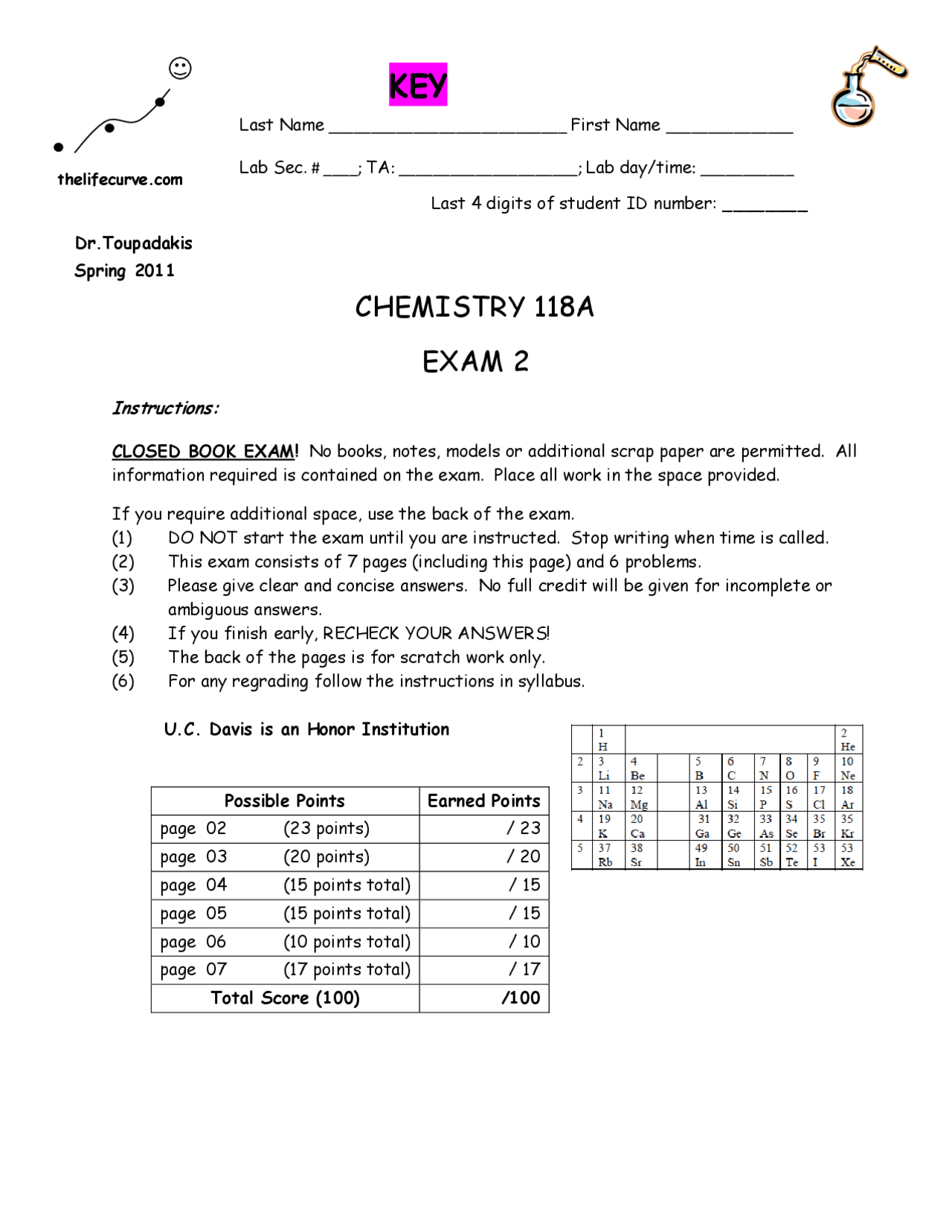 Midterm Exam Answers Key - Organic Chemistry Health Science | CHE 118A ...