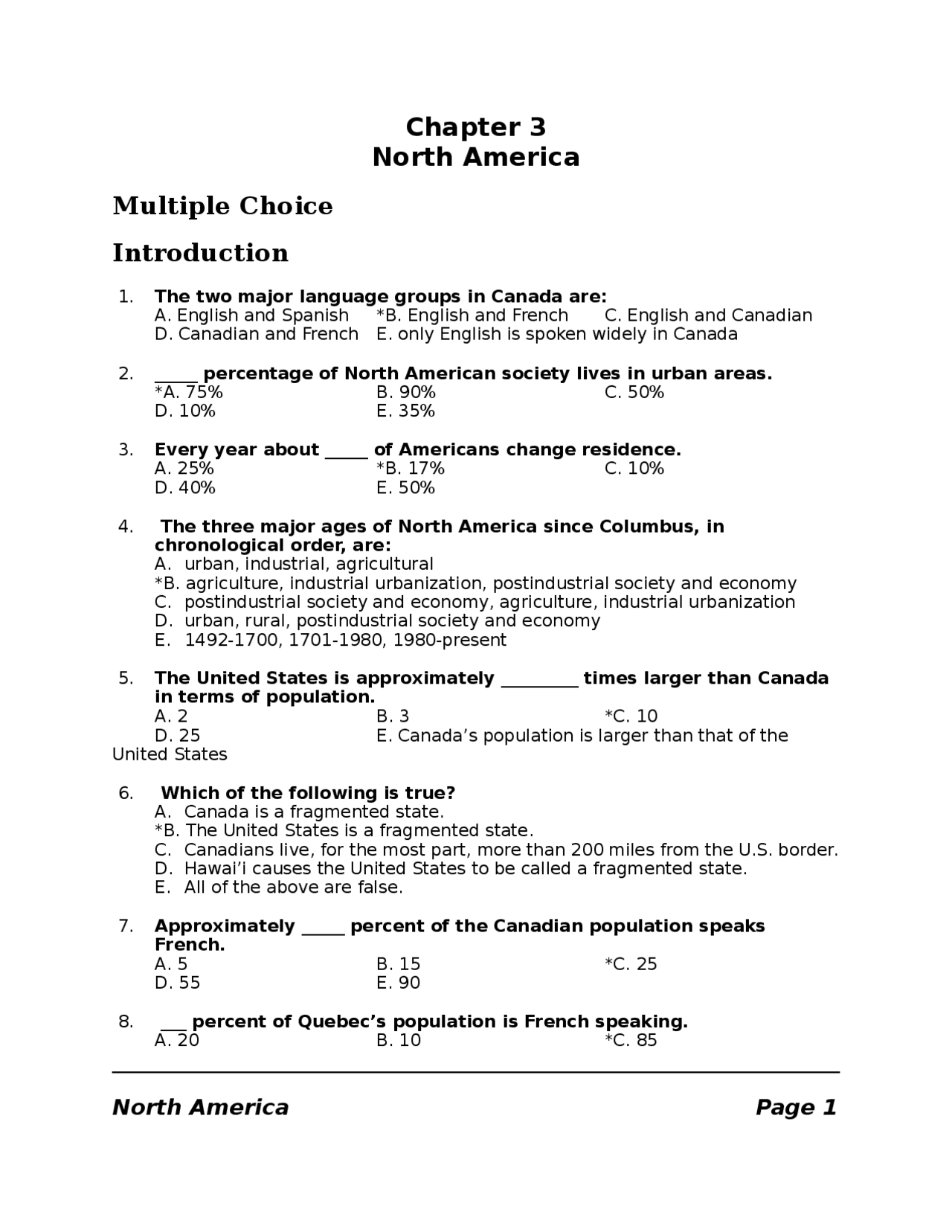 144 Questions - North America | World Regional Geography - Quiz 3 ...