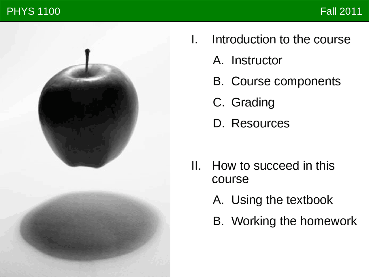 Introduction To General Physics Syllabus Phys 1100 Docsity