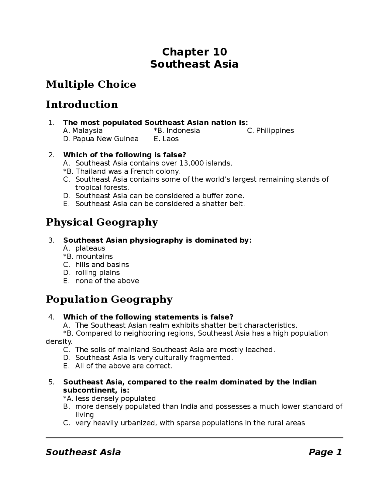 Quiz 10 Questions For Solution World Regional Geography Geog 200