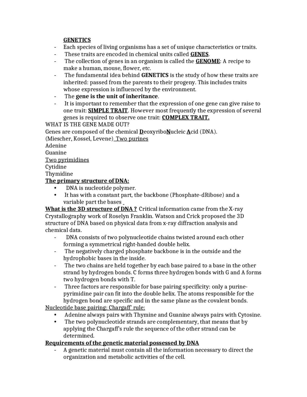 Review Notes on Basic Terms and Definitions of Genetics | 447 380 - Docsity