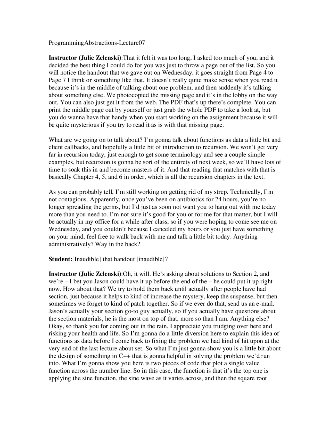 Functions and client callbacks - Programming Abstractions - 7 - Docsity