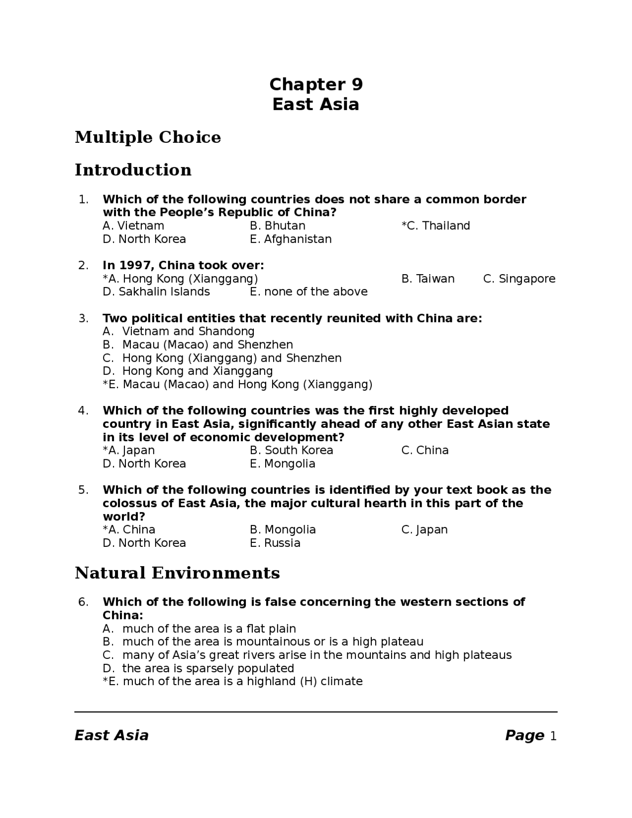 171 Mcqs Quiz 9 World Regional Geography Geog 200 Docsity