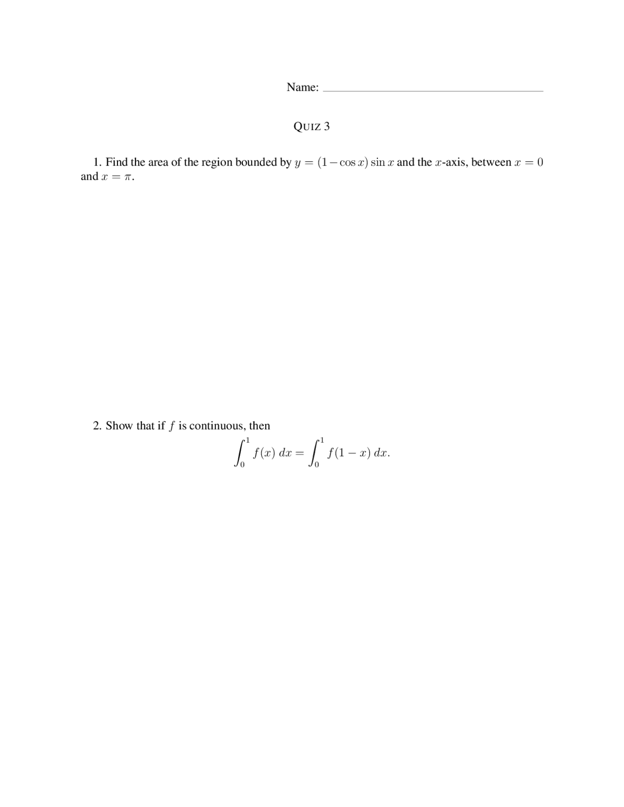 4 Questions on Quiz 3 - Calculus II | MATH 236 - Docsity