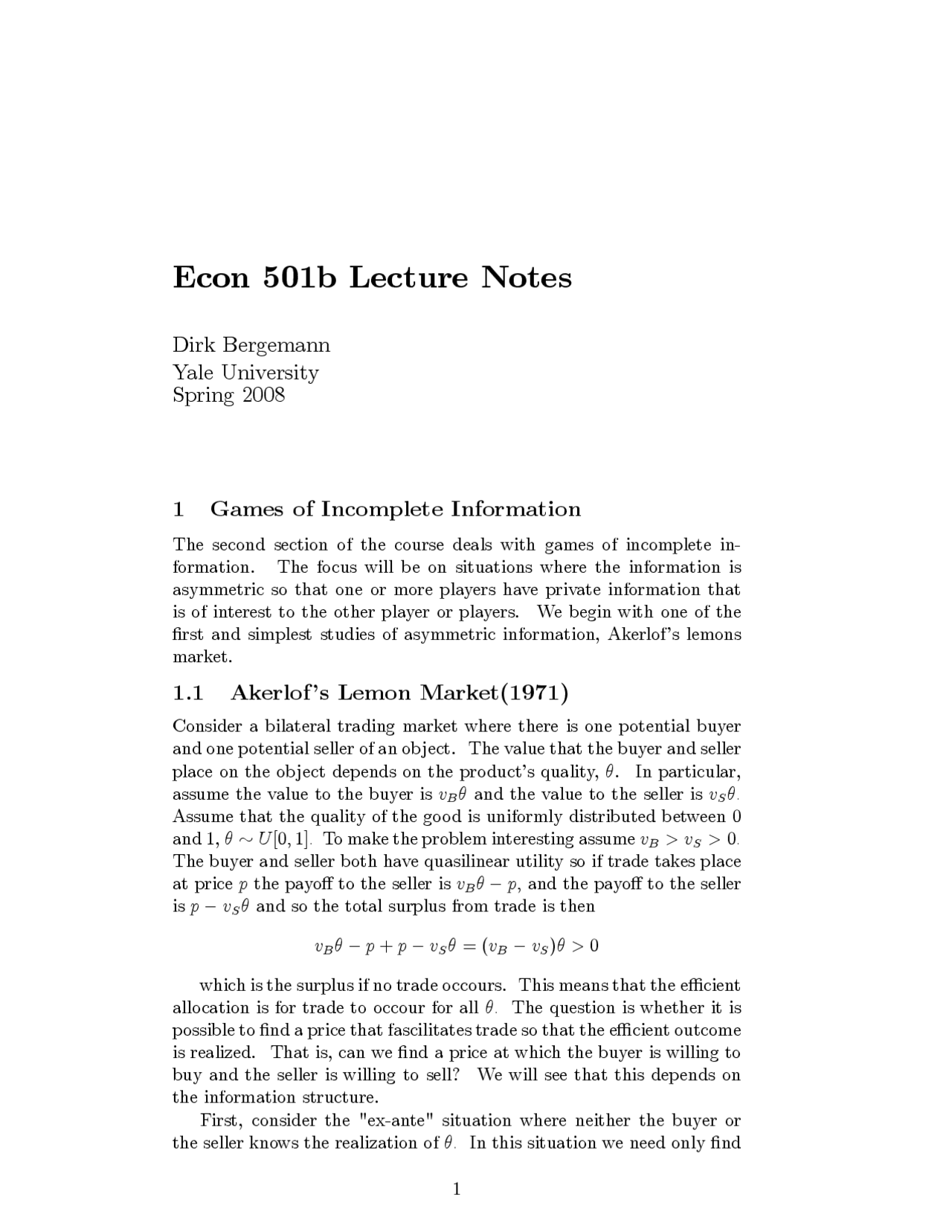Microeconomics Theory Lecture Notes Spring 2008 Economics Docsity