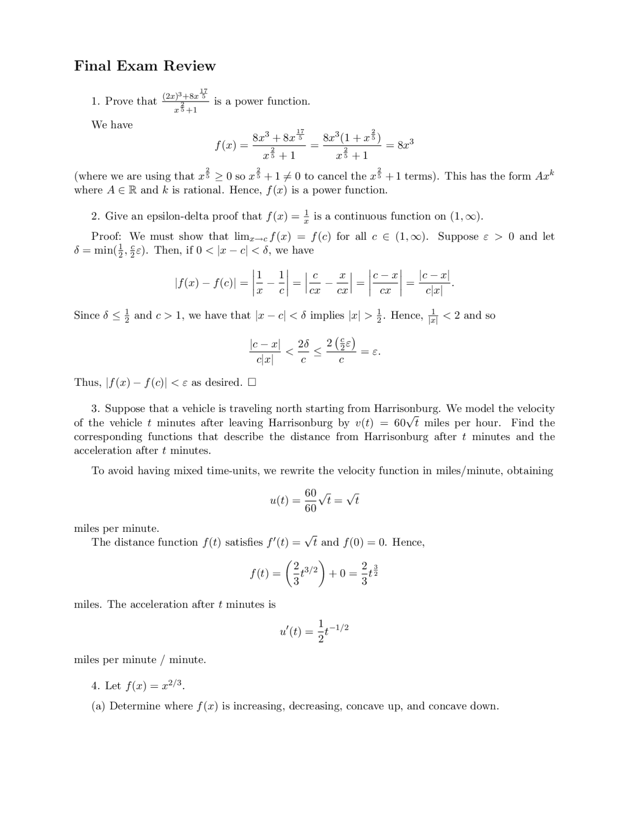Final Exam Review - Calculus with Function | MATH 231 - Docsity