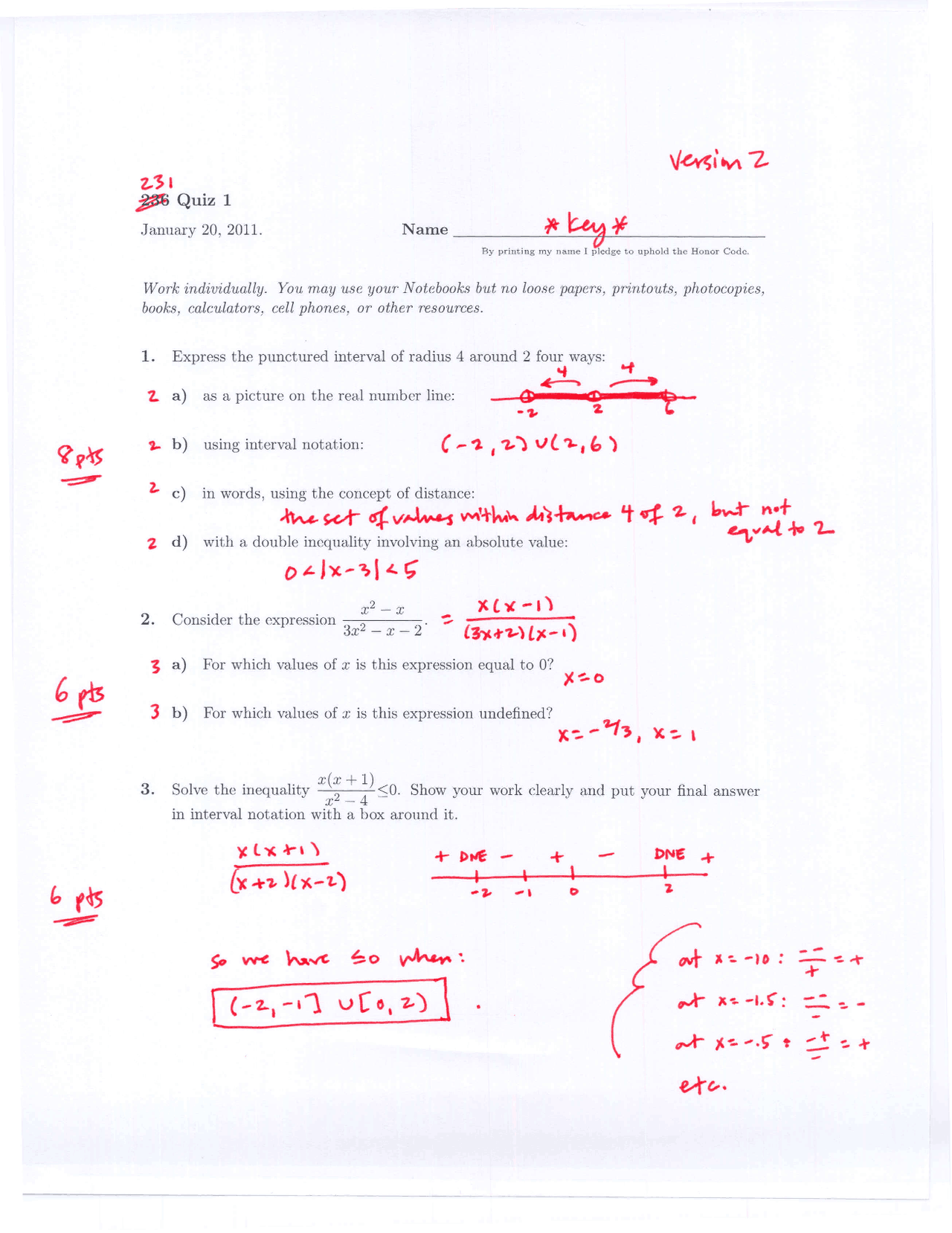 Quiz 1 With Answers Calculus And Functions Ii Math 231 Docsity