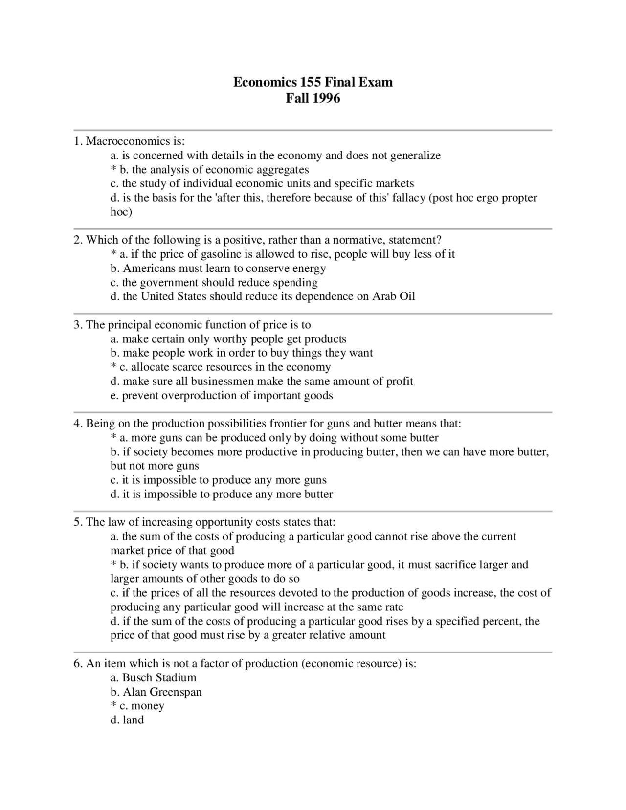 Principles Of Macroeconomics Fall 1996 Exam Economics Docsity