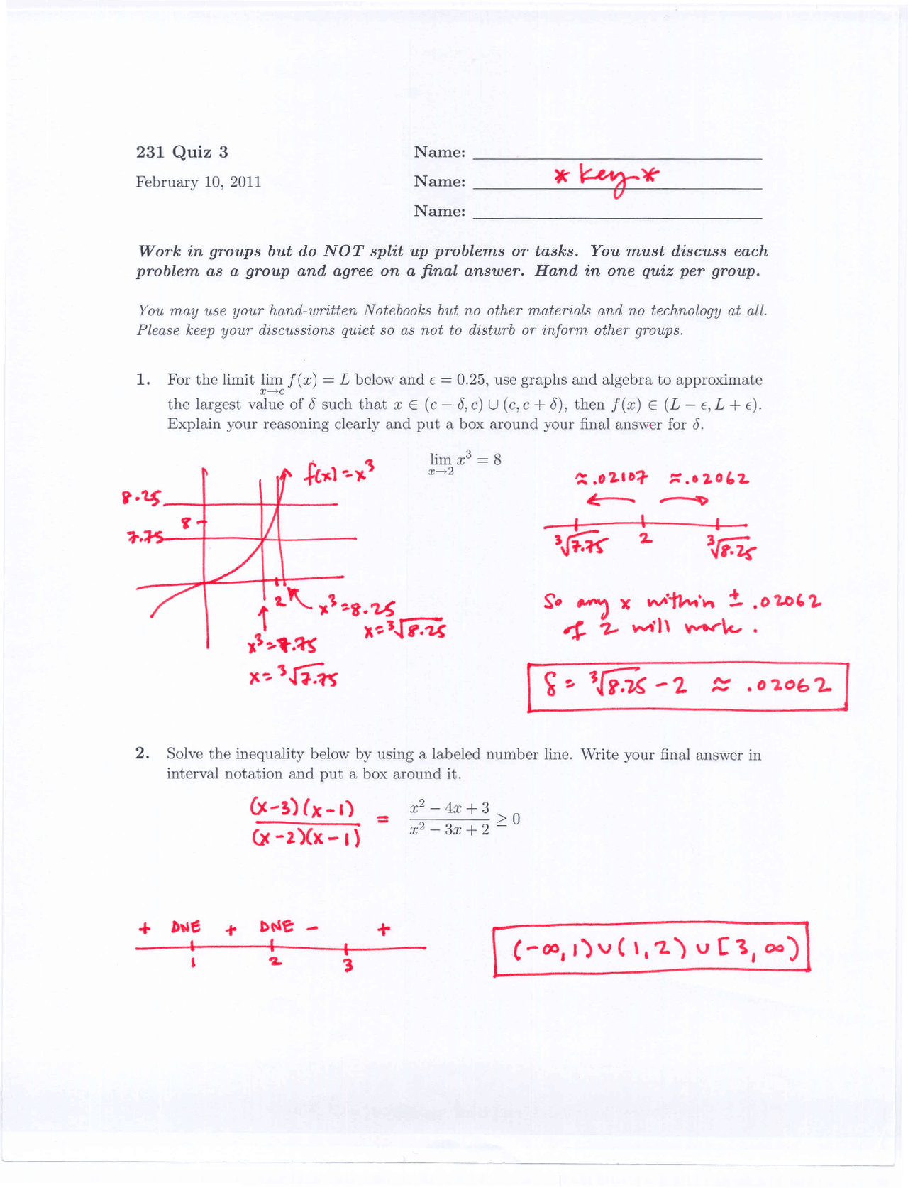 Quiz 3 With Solutions Calculus With Functions Math 231 Docsity