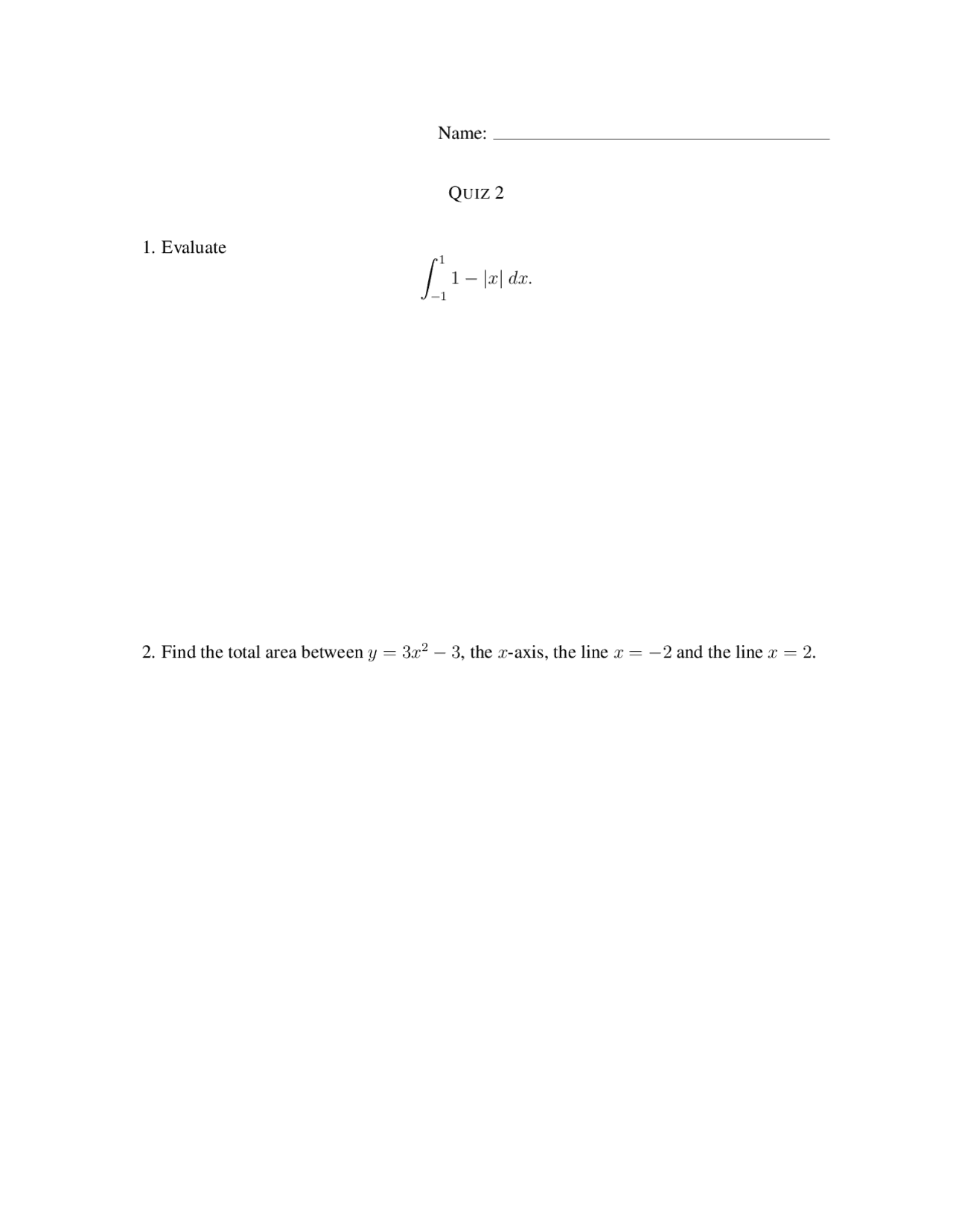 Find Total Area - Quiz #2 - Calculus II | MATH 236 - Docsity
