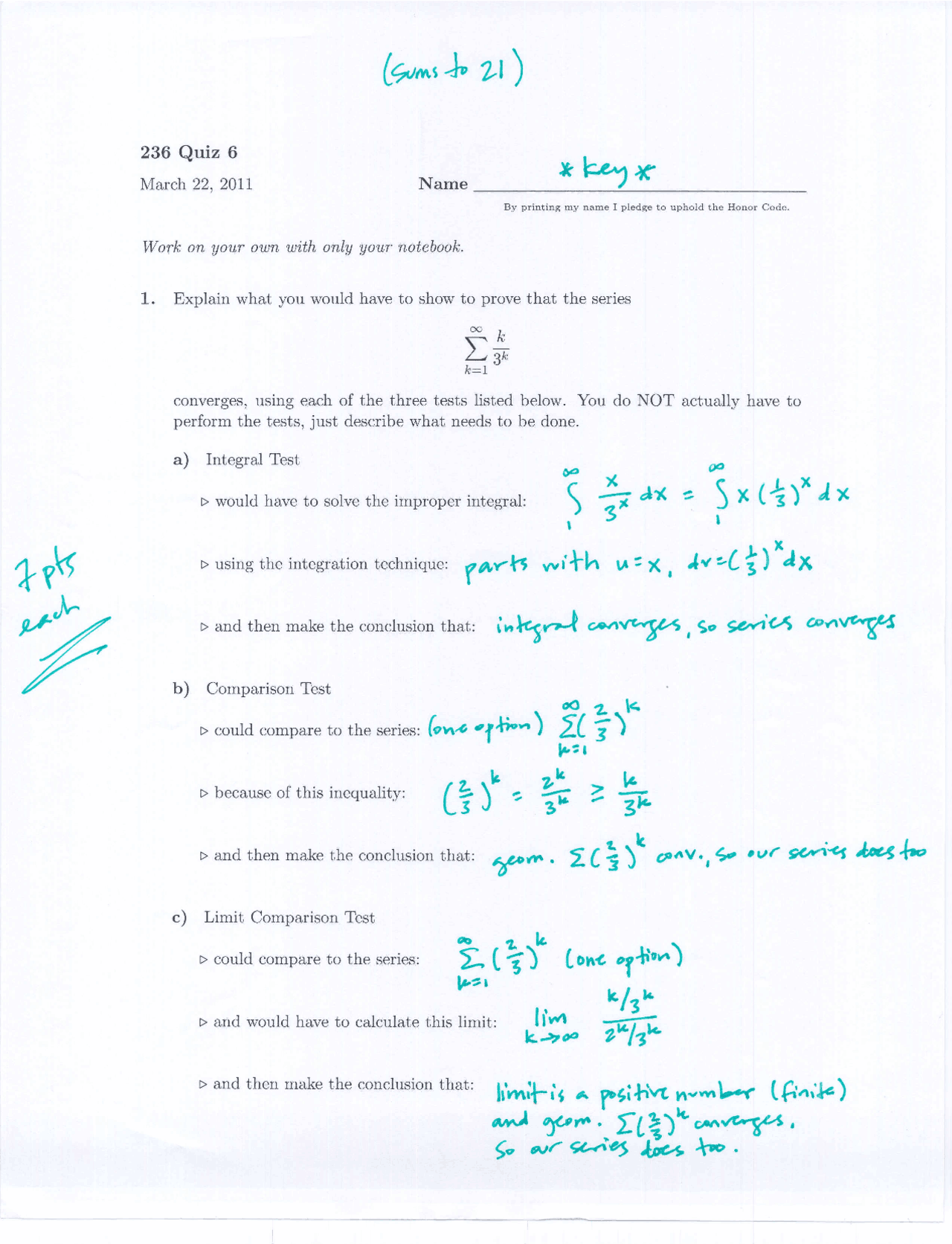 Solved Problems To Prove The Series Of Convergence Quiz 6 Math 236