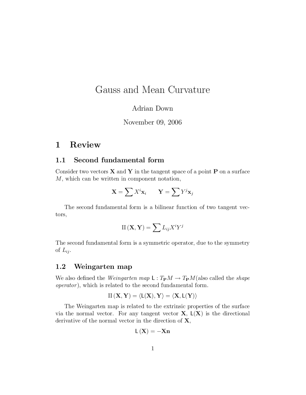 Gauss And Mean Curvature Lecture Notes Numerical Methods Docsity