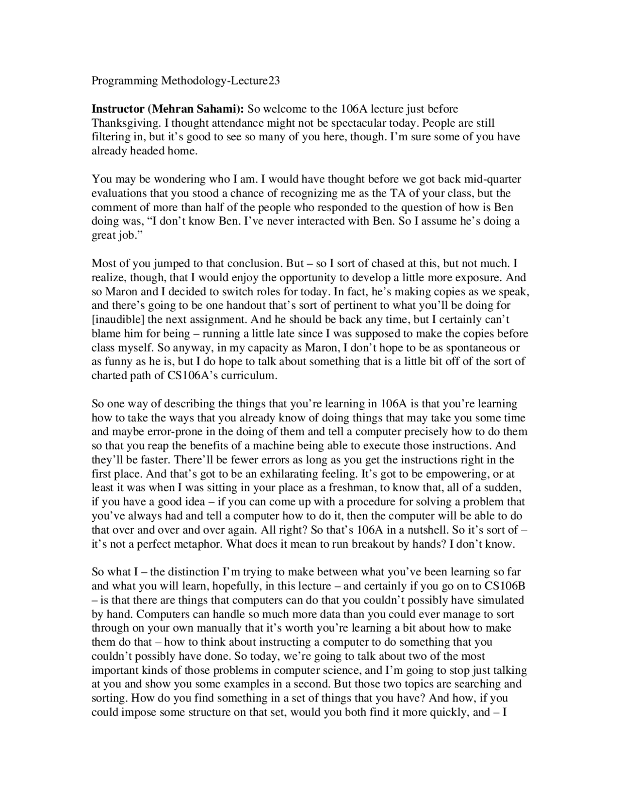 Searching And Sorting Lectures Programming Methodology 23 Docsity