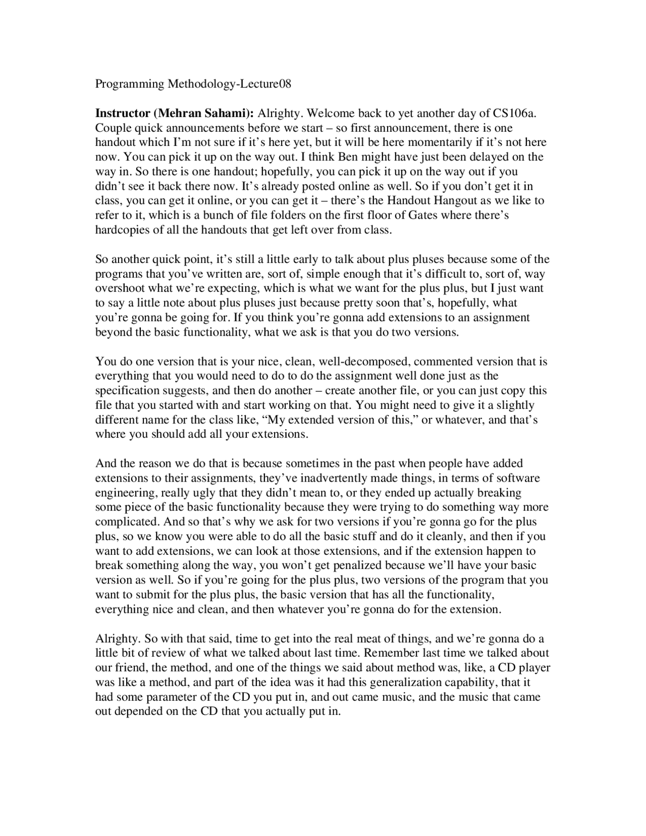 Lectures Programming Methodology 8 Docsity