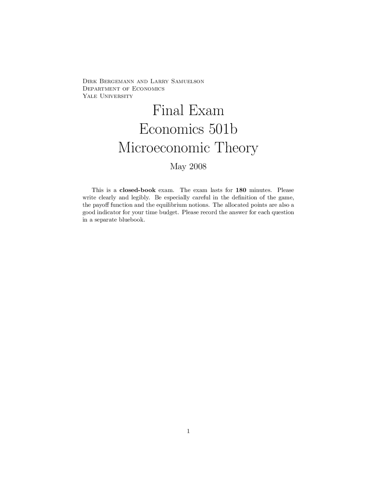 Microeconomics Theory - Final Exam 2007 2008 Solutions - Economics ...