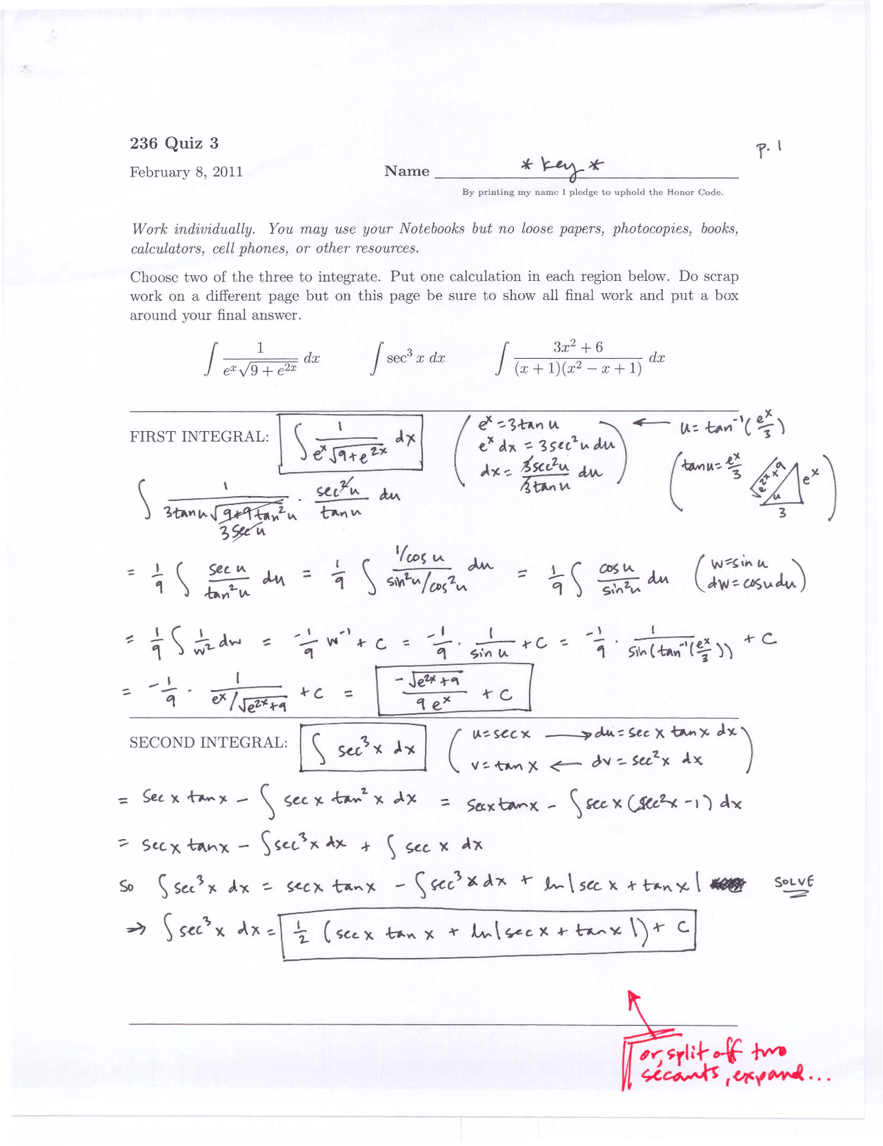 Quiz 3 with Solutions for calculus II | MATH 236 - Docsity