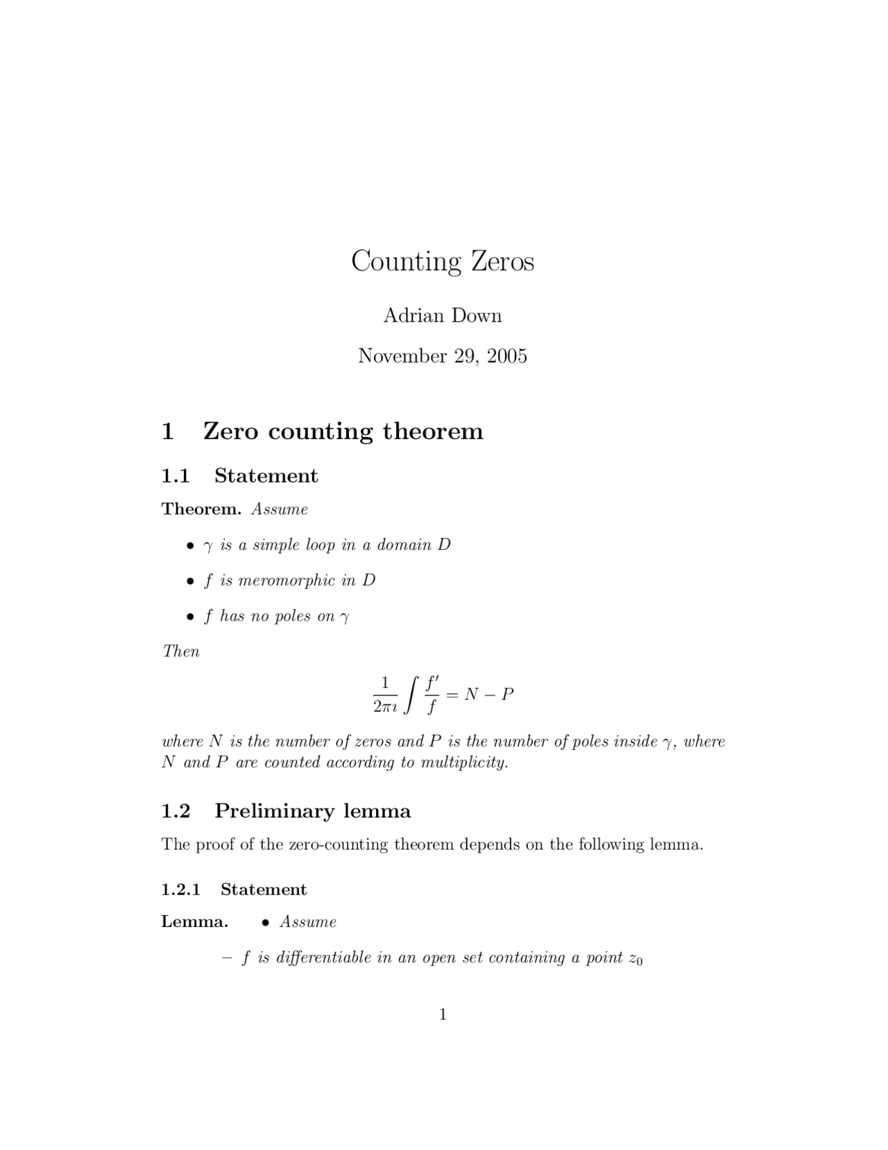Counting Zeros, Lecture Notes - Integral Calculus - Docsity