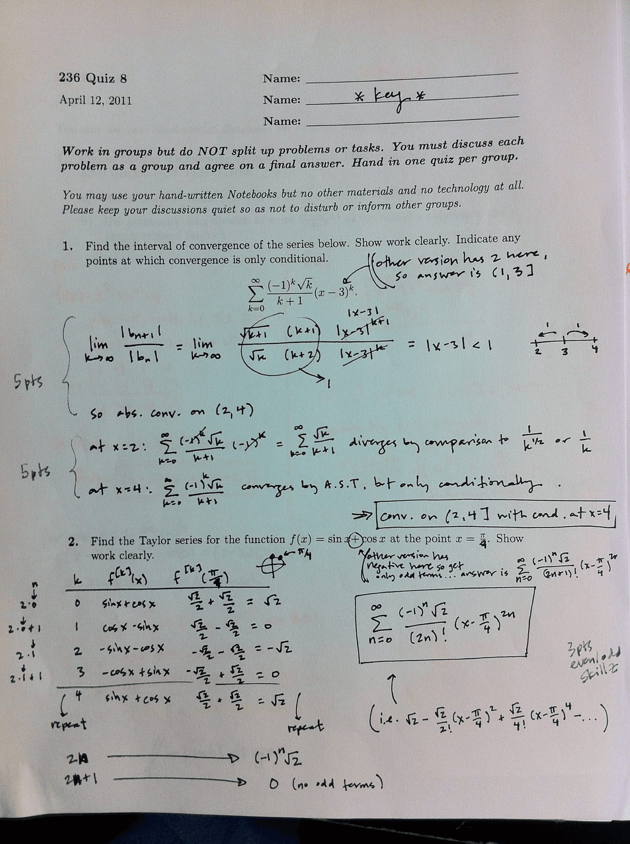 2 Questions With Solutions Of Calculus Ii Quiz 8 Math 236 Docsity
