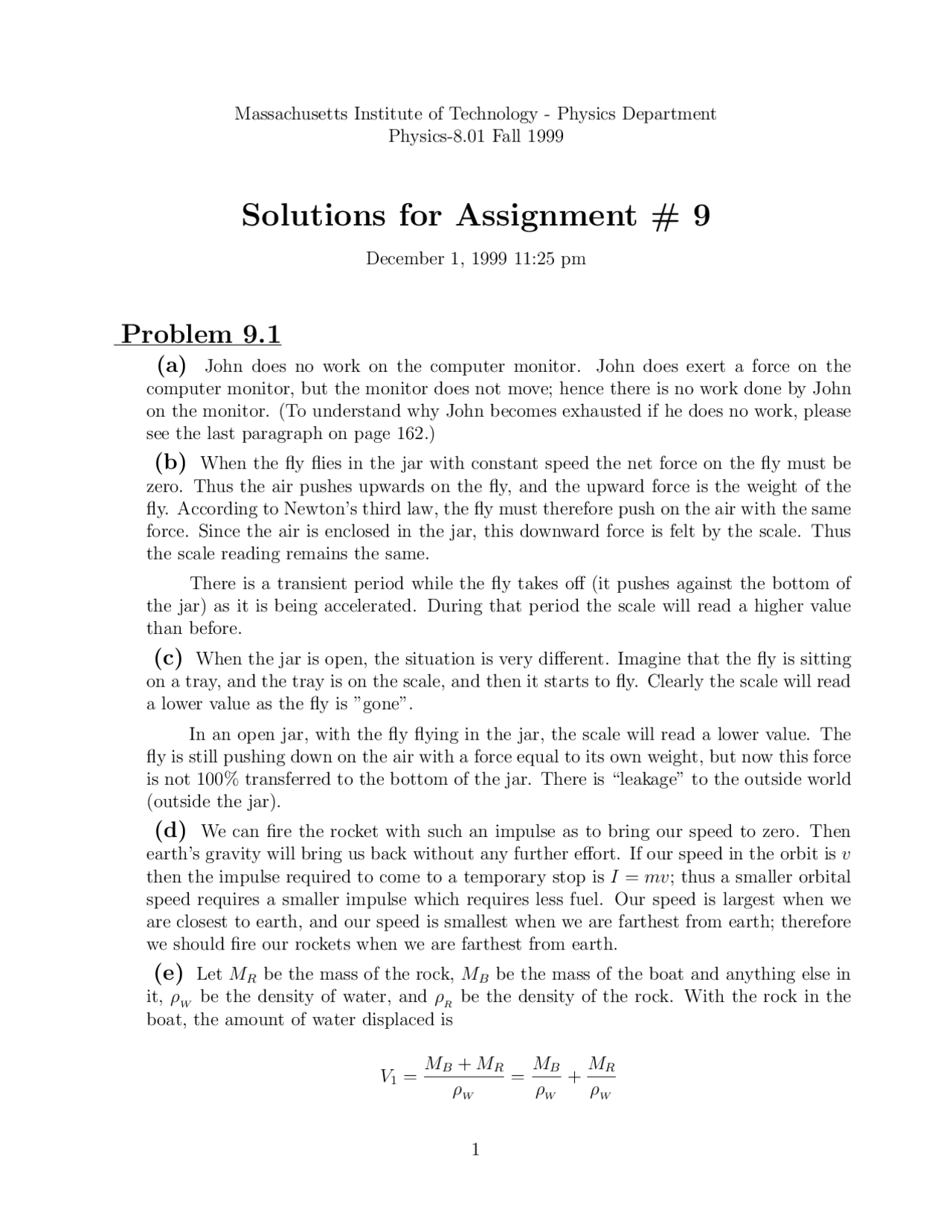 Classical Mechanics - Solution Assignment 9 - Physics - Docsity
