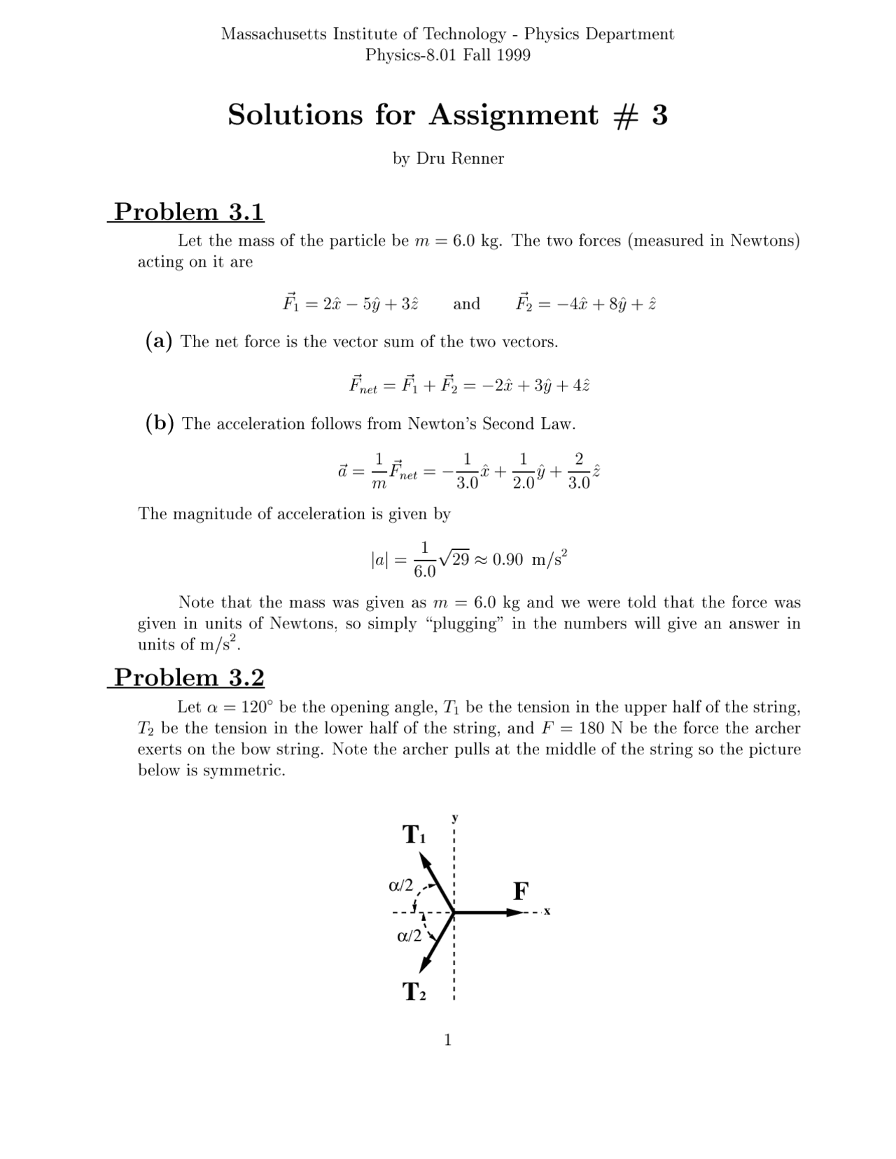Classical Mechanics - Solution Assignment 3 - Physics - Docsity