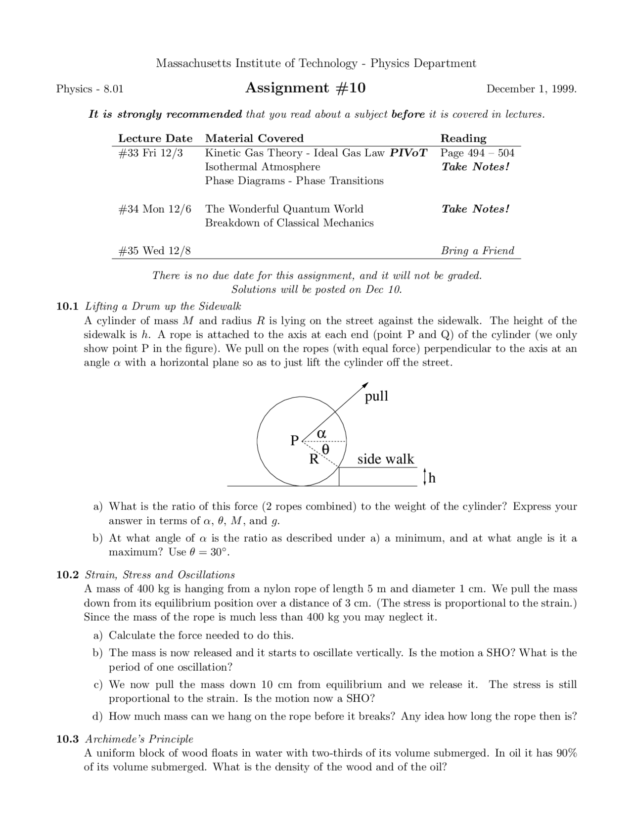 Classical Mechanics - Assignment 10 - Physics - Docsity