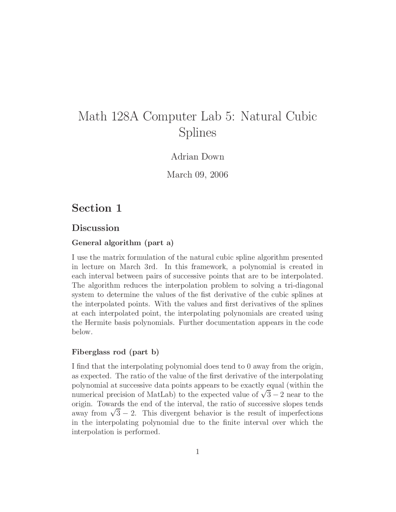 Natural Cubic Splines Lecture Notes Advanced Calculus Docsity