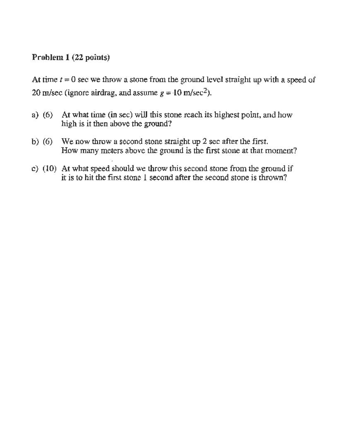 Classical Mechanics - exam 1 - Physics - Docsity