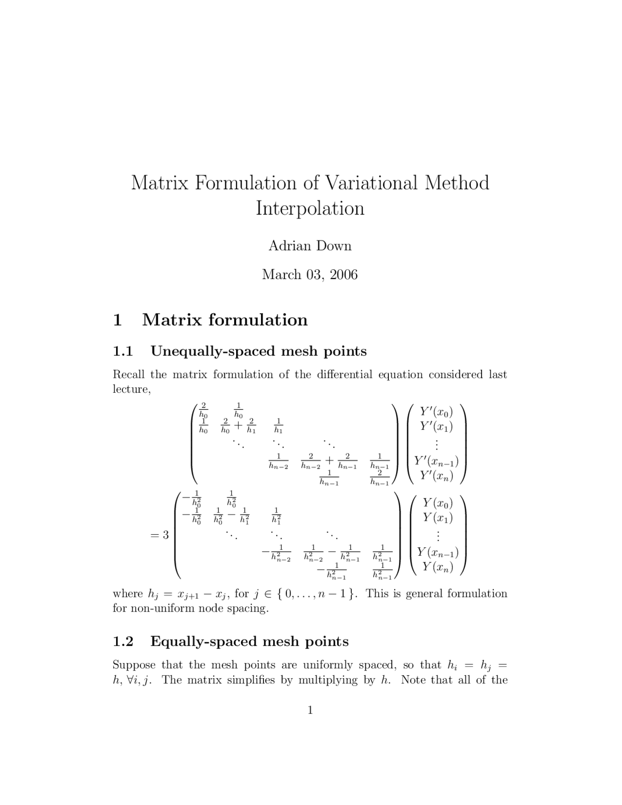 Matrix Formualtion Of Interpolating Using Variational Methods Lecture