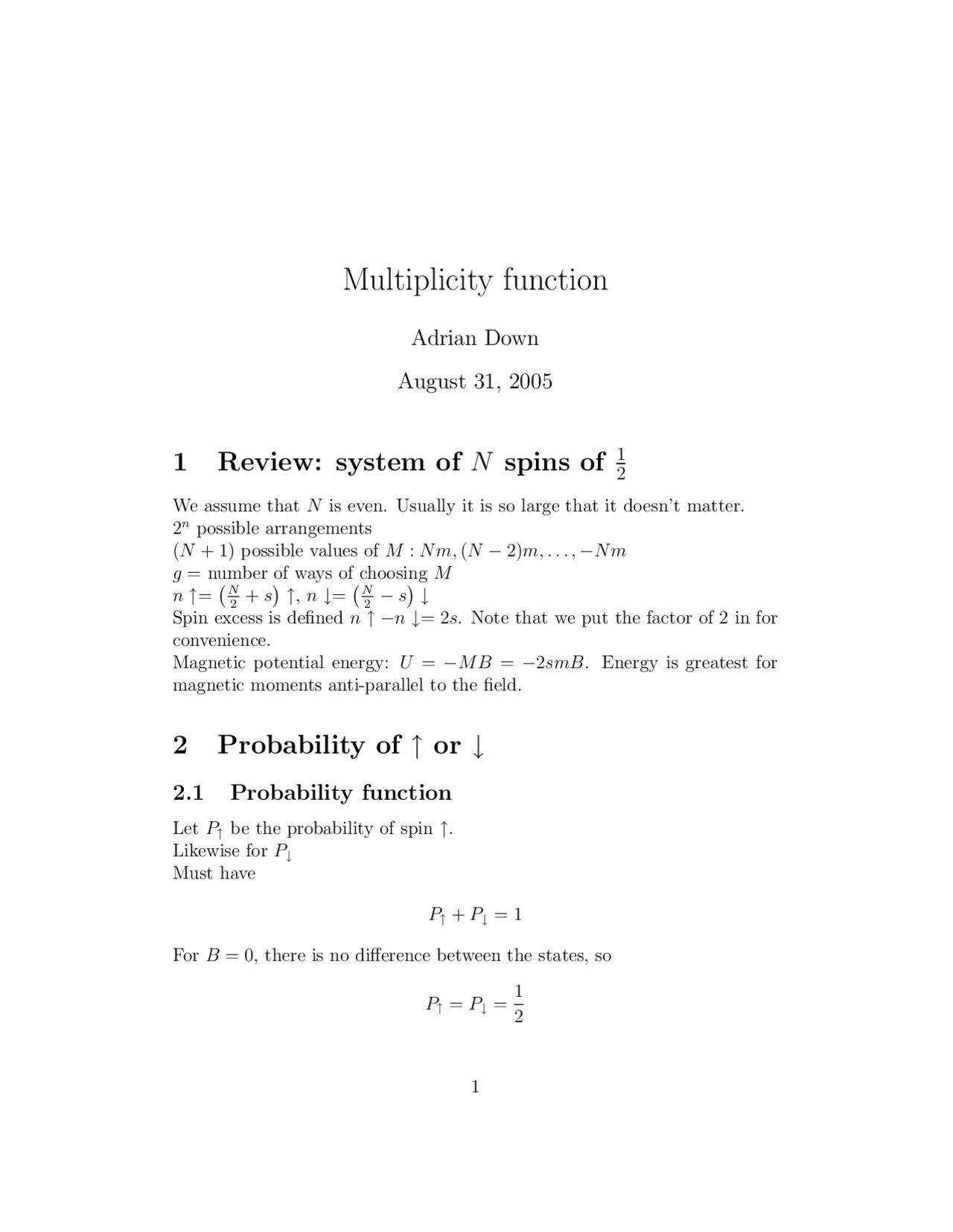 Multiplicity Function, Lecture Notes - Physics | Study notes ...