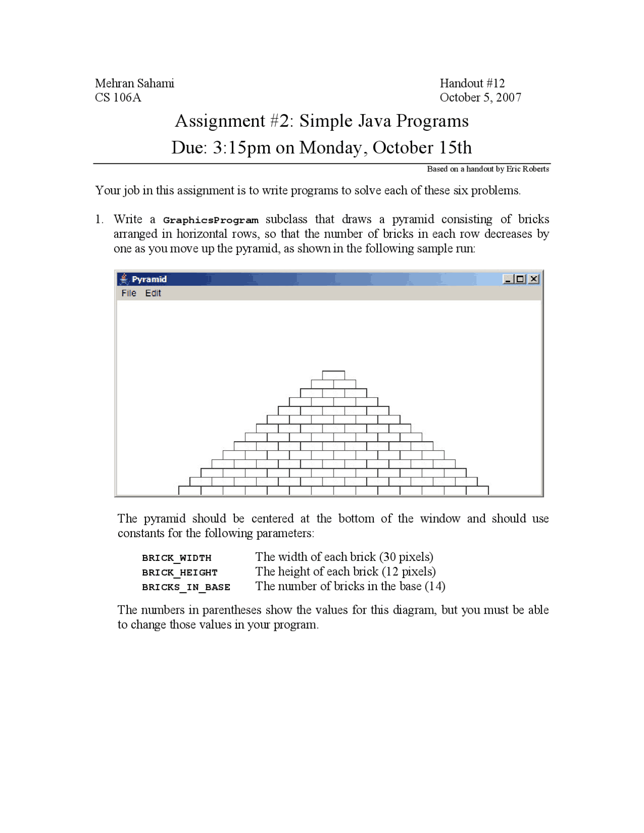 Simple Java Programs Section Handout Assignment Programming Methodology 13 Docsity