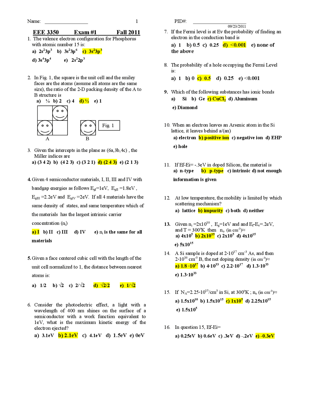 25 Multiple Choice Questions On Semiconductor Devices I Midterm Exam