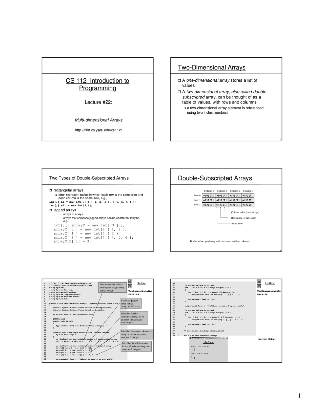 Multi Dimensional Arrays Lecture Slide Computer Science Docsity