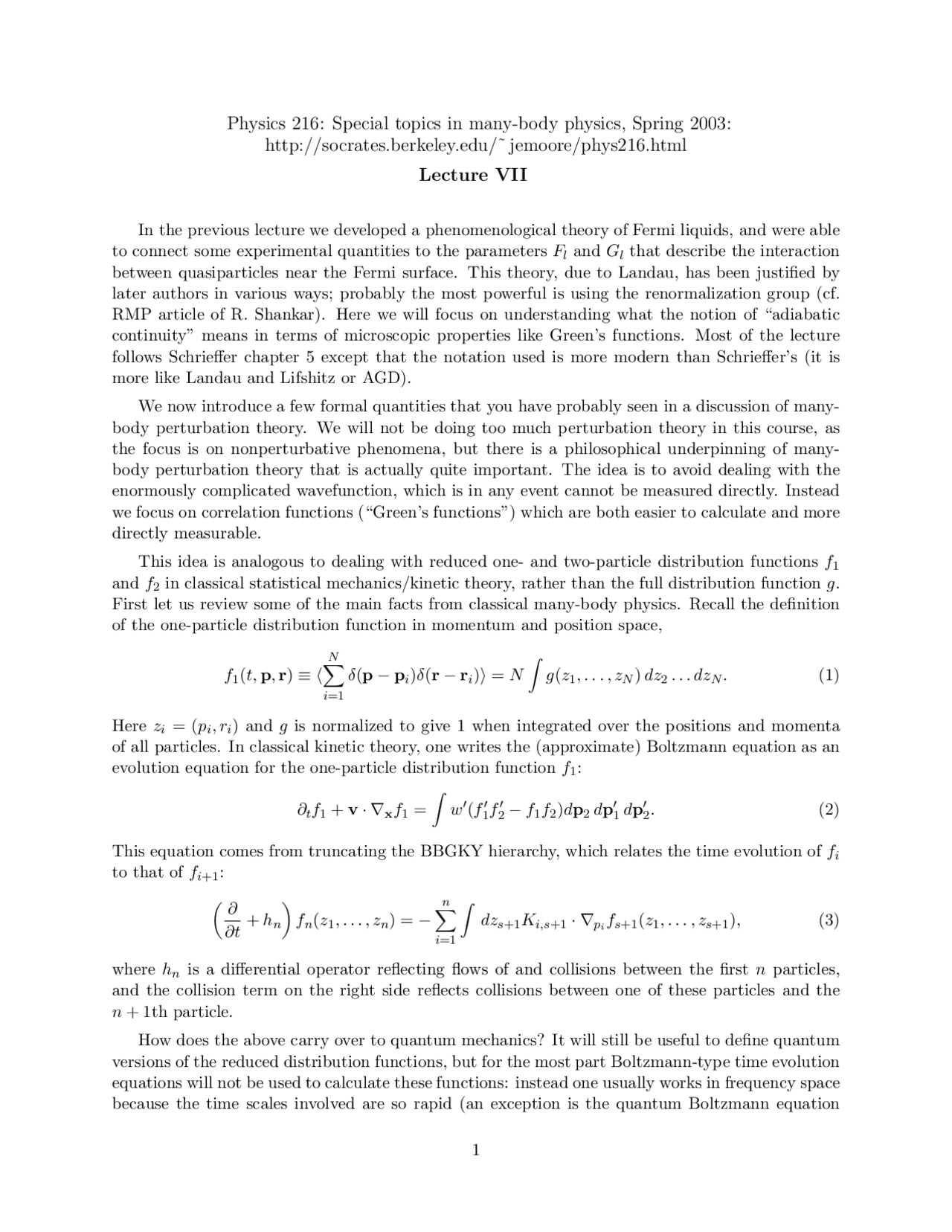 Many Body Physics 7 Lecture Notes Physics Docsity