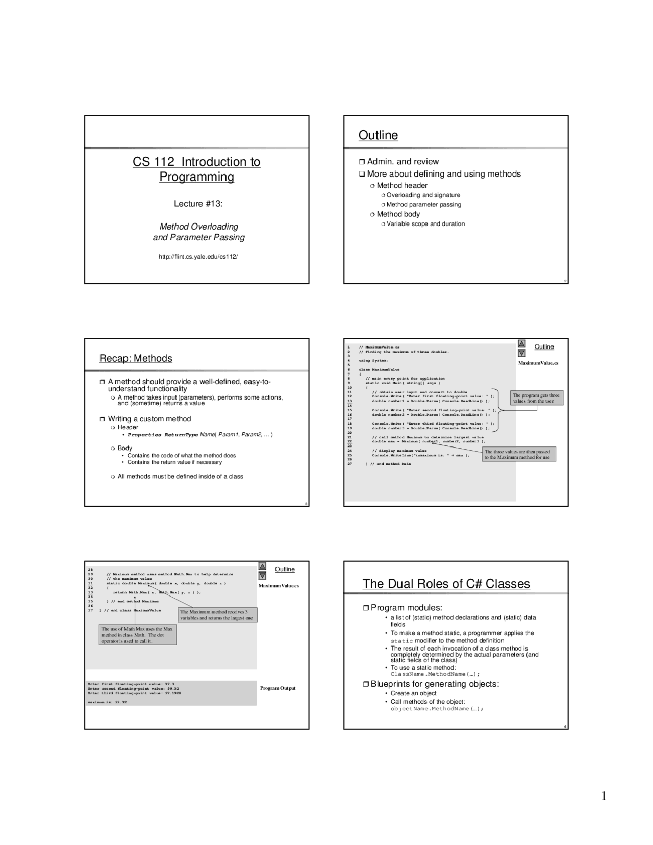Methods Overloading And Parameter Passing Lecture Slide Computer Science Docsity